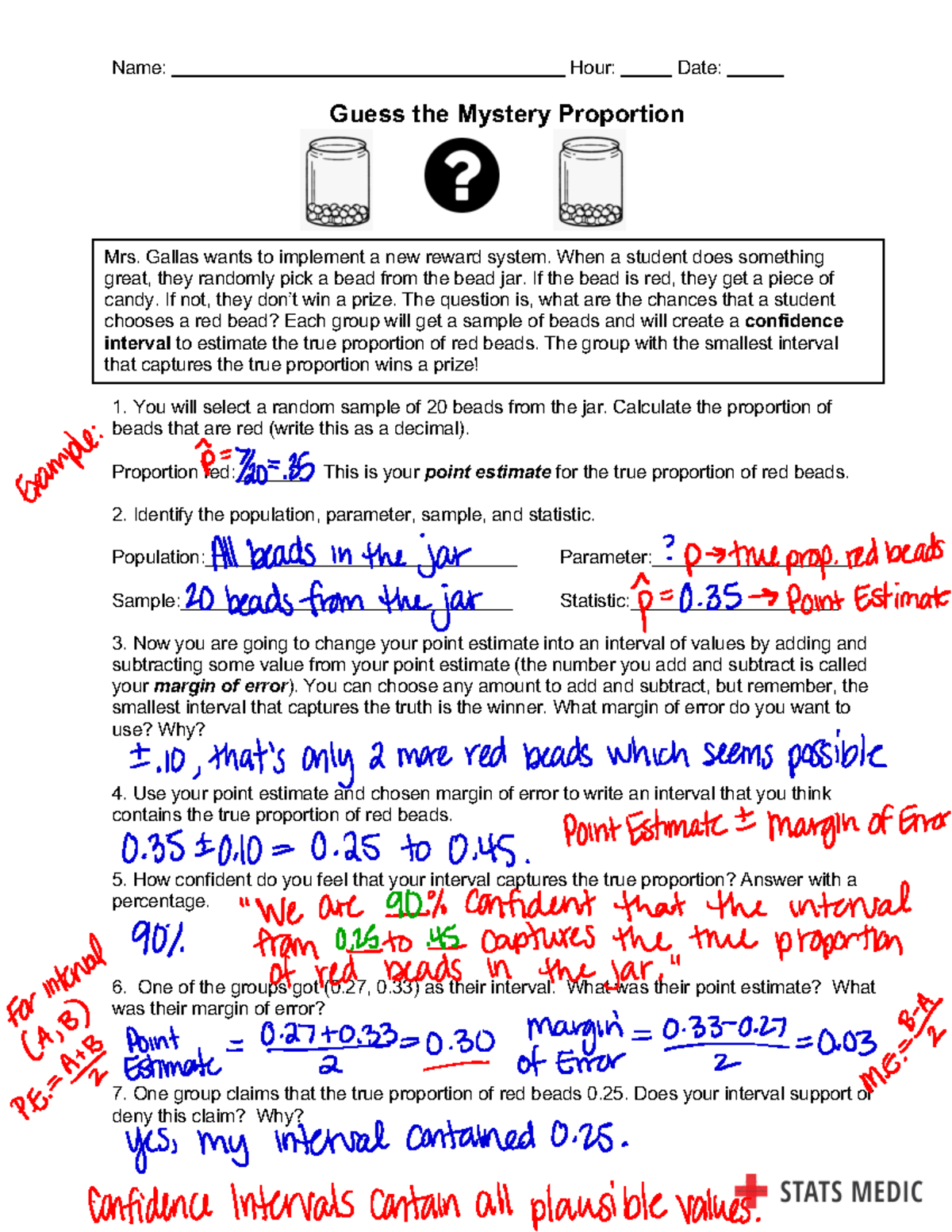 Stats Medic - What is a Confidence Interval Answer Key - Name: Hour ...