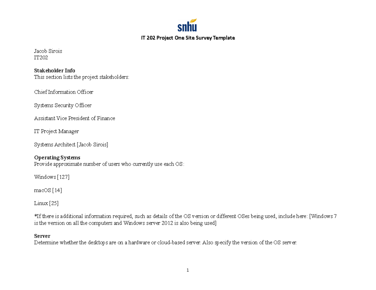 IT 202 Project One Site Survey Template - IT 202 Project One Site ...