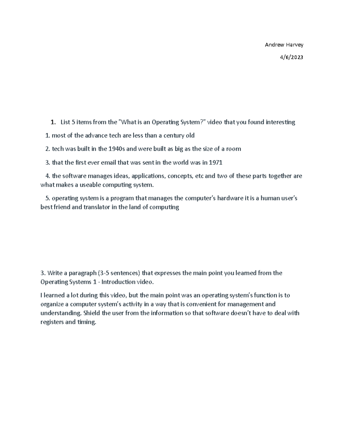 Document 15 - deee - Andrew Harvey 4/6/ List 5 items from the "What is ...