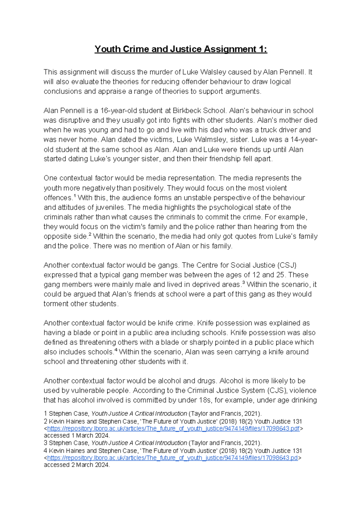 Youth Crime and Justice A1 - Youth Crime and Justice Assignment 1: This ...