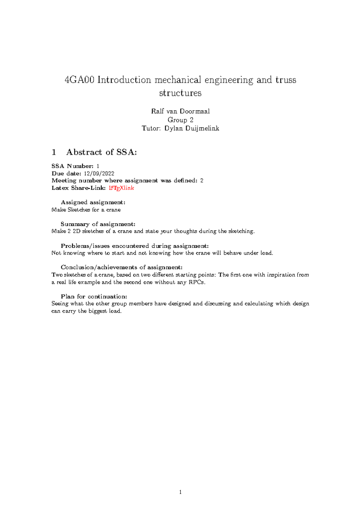 SSA 1 Q1 Ralf - First SSA of the project - 4GA00 Introduction ...