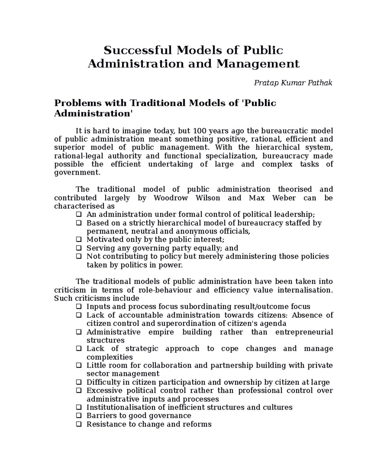 Successful Models of Public Administrati - With the hierarchical system ...