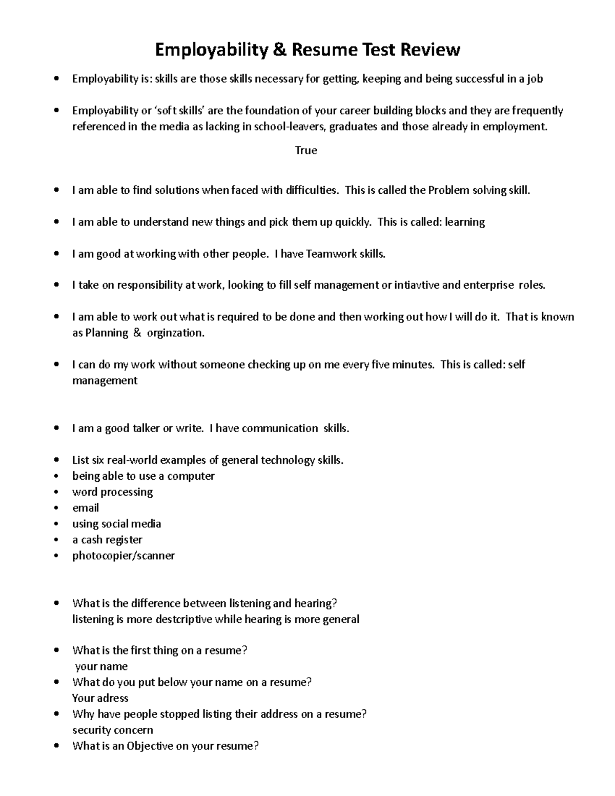 Employability and Resume Test Review - Employability & Resume Test ...