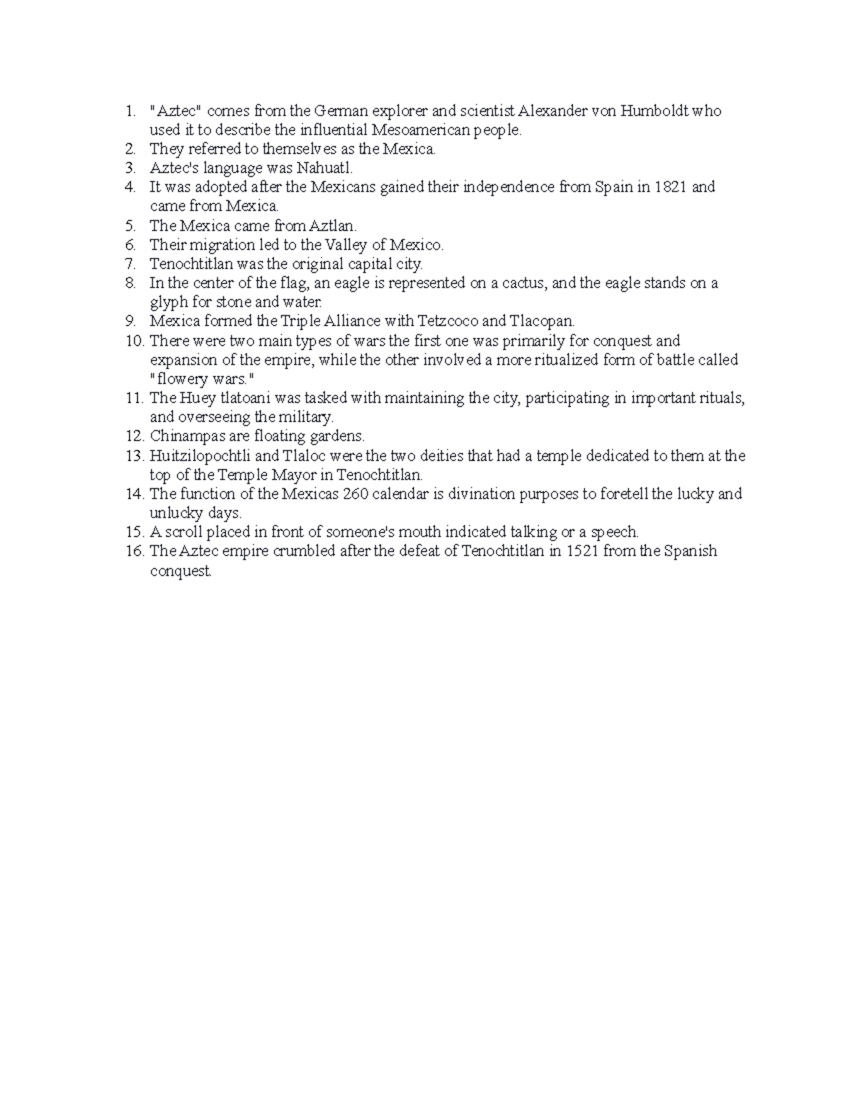 Assignment 13 Introduction to the Aztecs (Mexica) - "Aztec" comes from ...