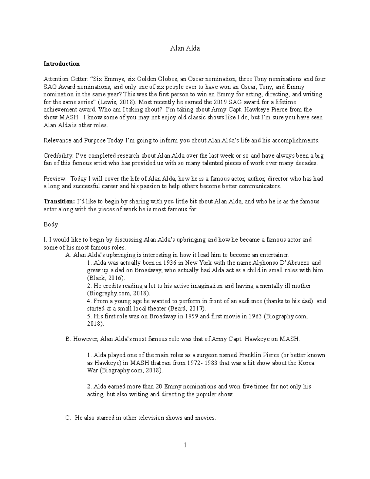 Samle outline 2 alan alda - Alan Alda Introduction Attention Getter ...