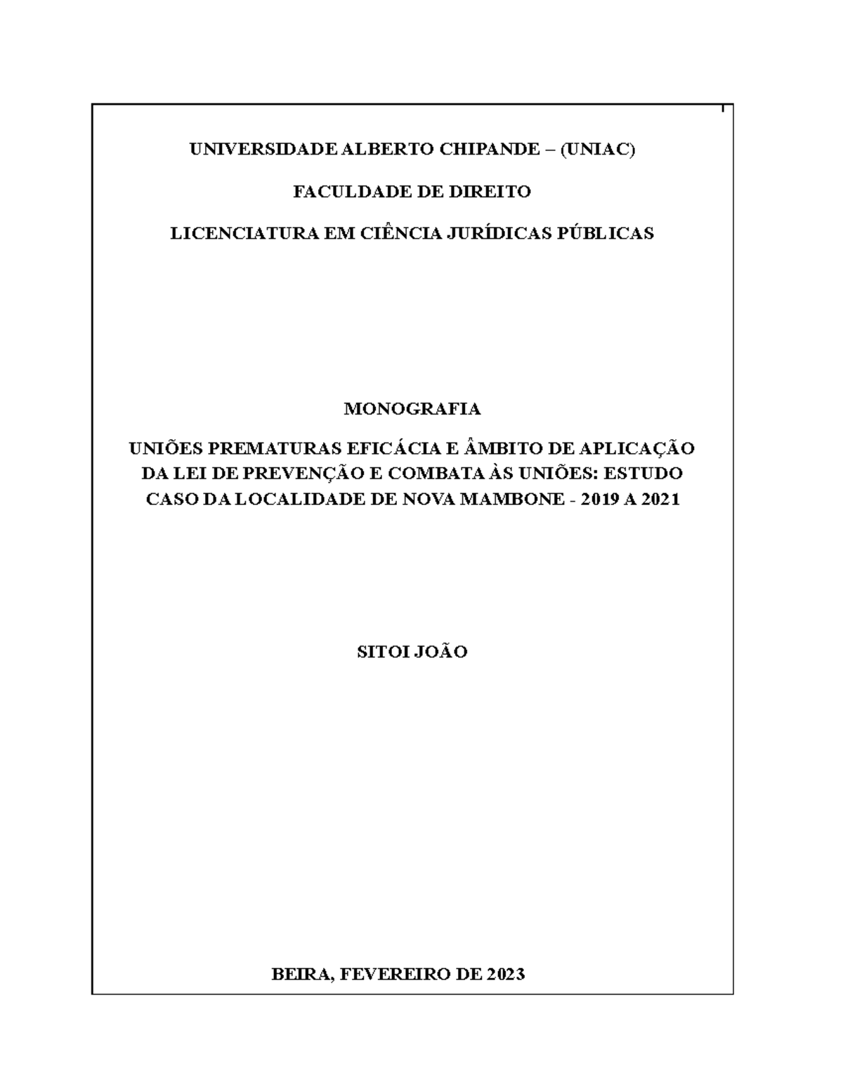 Monografia Completa DE Sitoi JOAO 2023 - BEIRA, FEVEREIRO DE 2023 I ...
