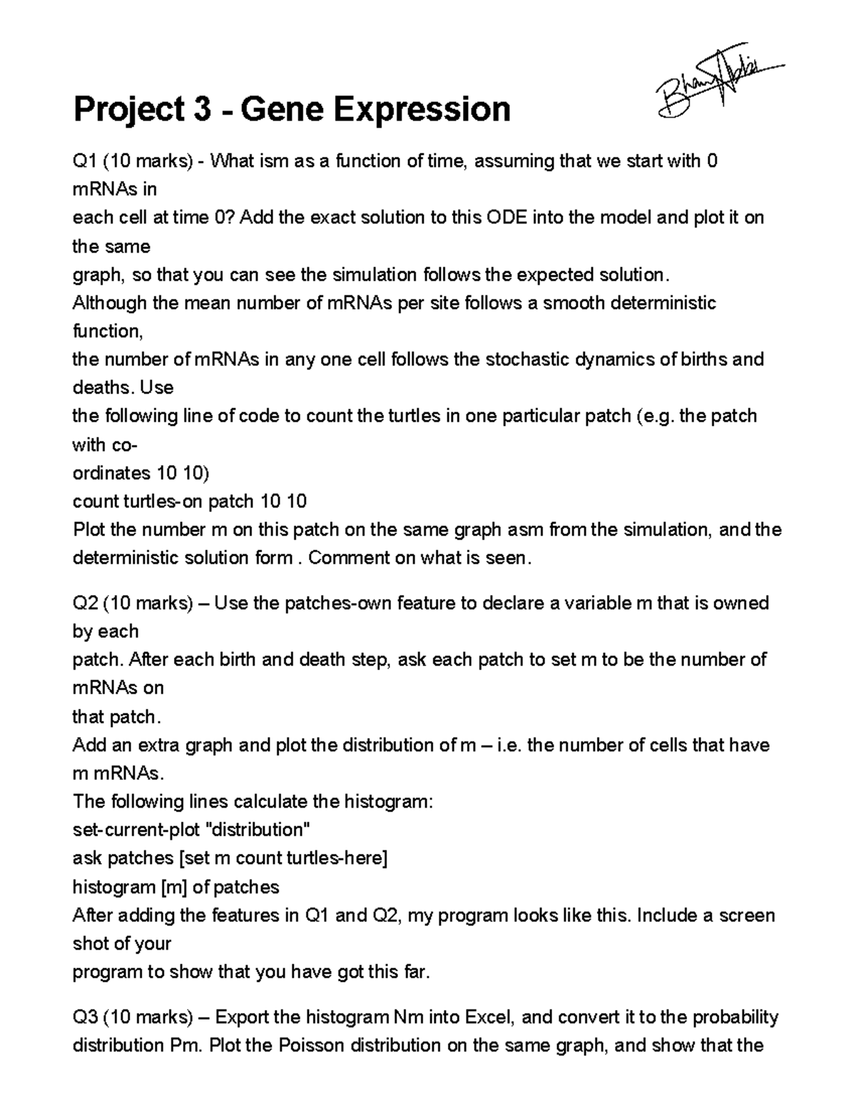 Project 3 - Gene Expression - Project 3 - Gene Expression Q1 (10 marks ...