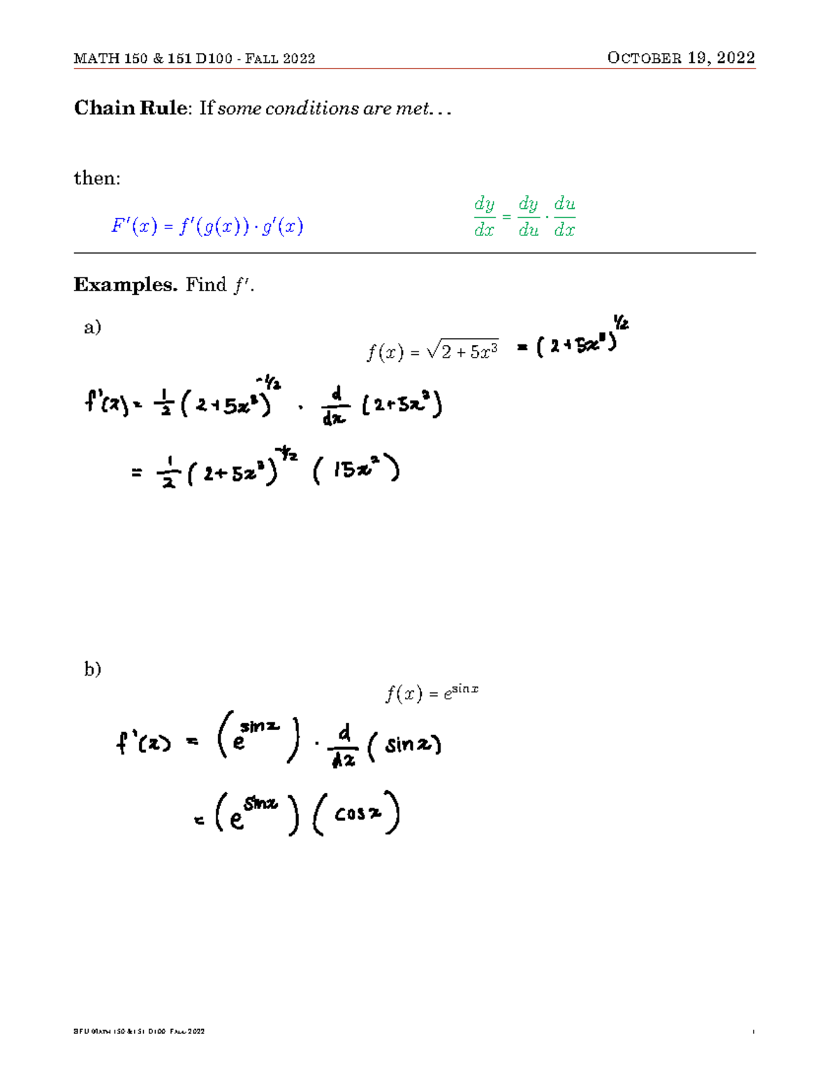 Calculus With Review 3 - Notes - Chain Rule: If some conditions are met ...