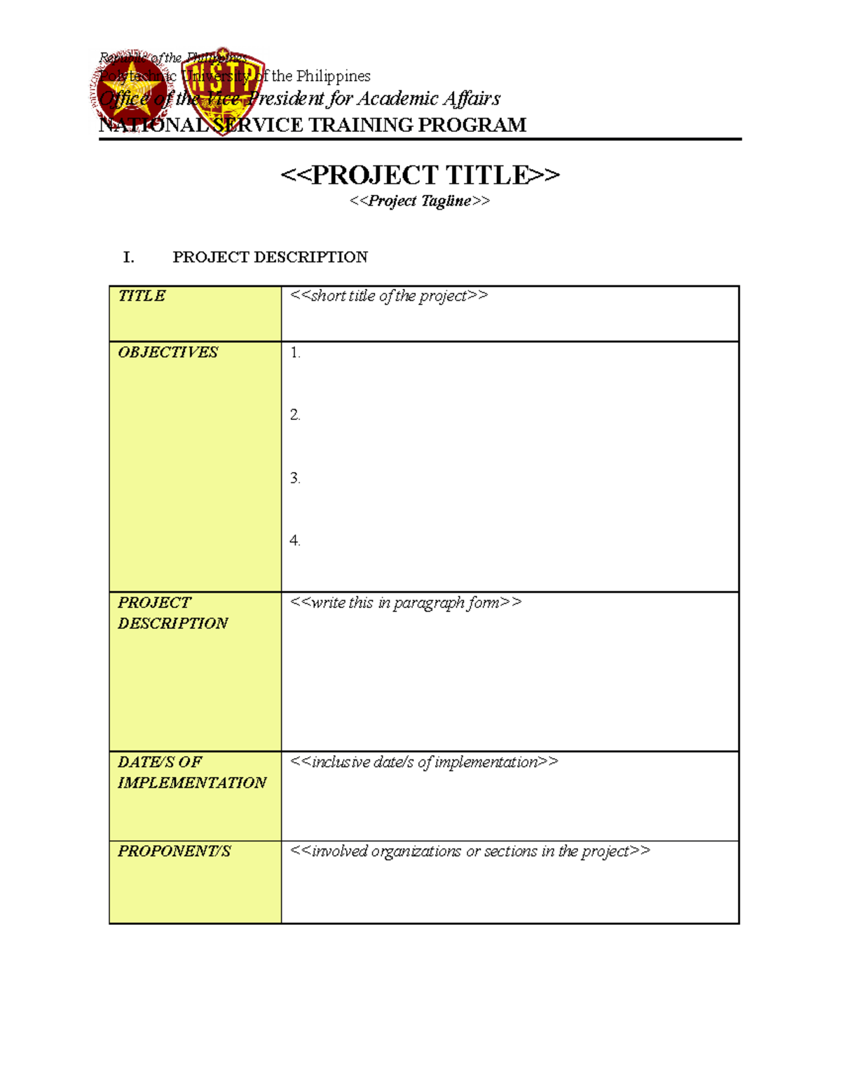 NSTP Project Proposal Template - Polytechnic University of the ...