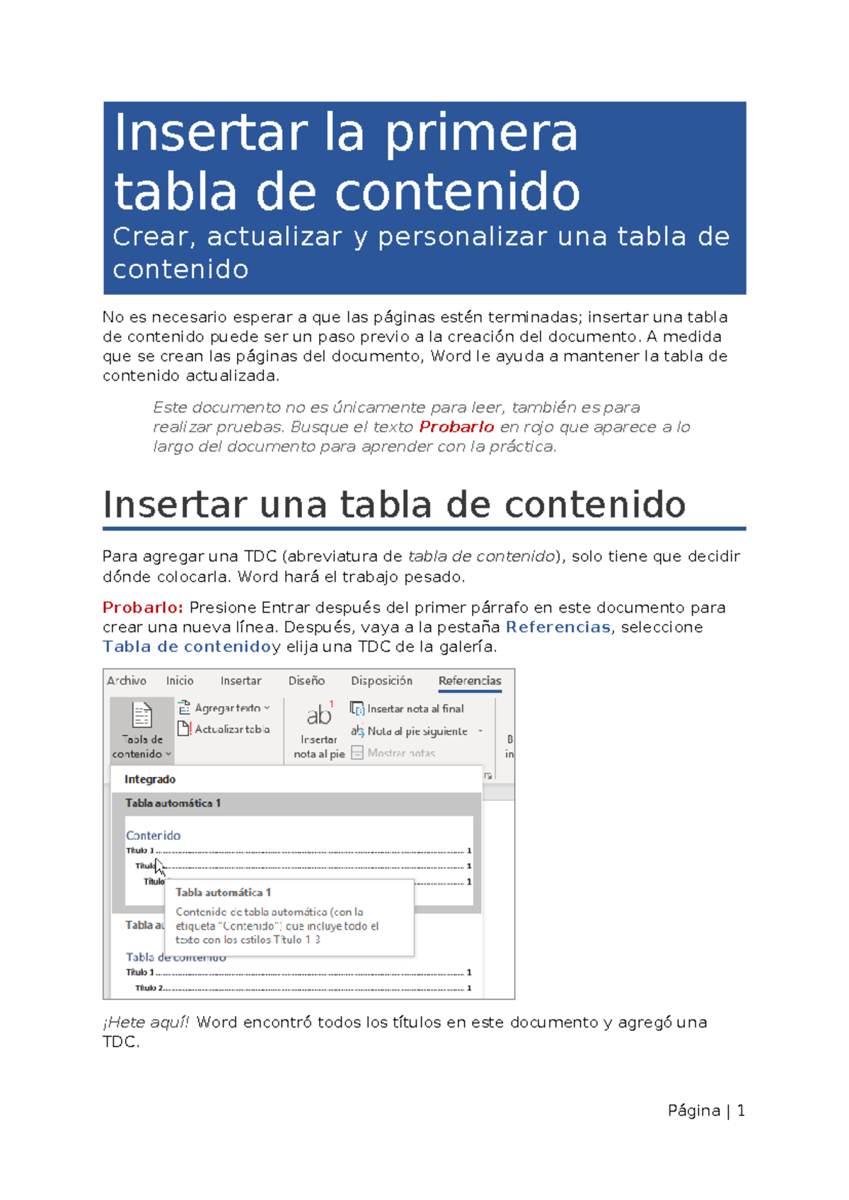 Insertar la primera word 2 - Insertar la primera tabla de contenido ...