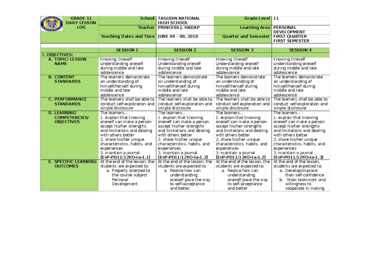 Dll-1- compress - DLL for DepEd - GRADE 11 DAILY LESSON LOG School ...