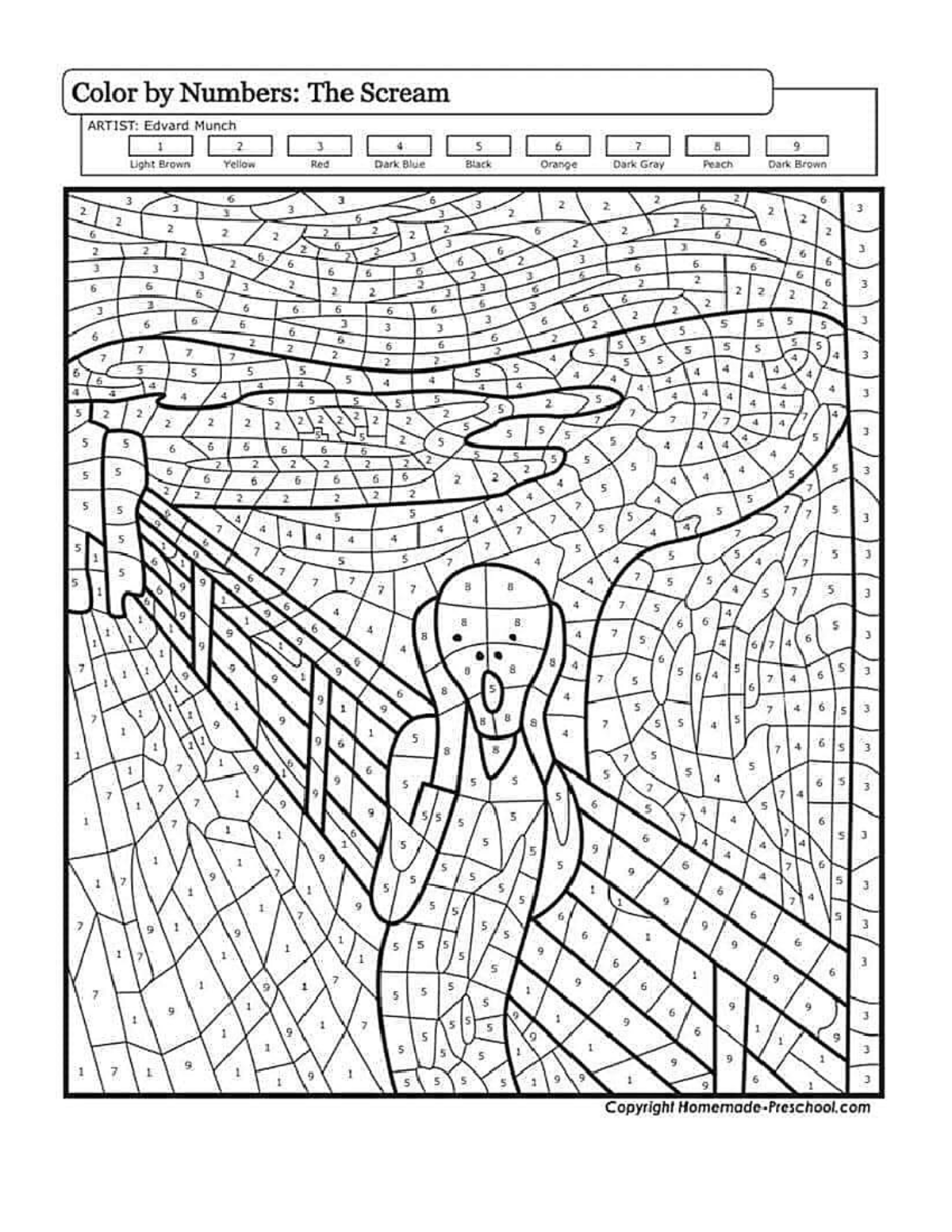 Colour by the number - worksheet - Color Numbers: The Scream ARTIST ...