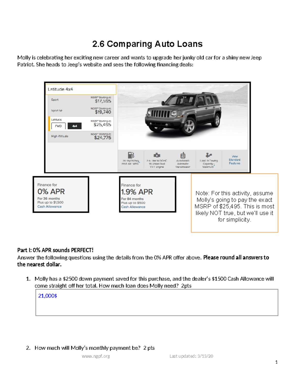 Comparing Auto Loans - 2 Comparing Auto Loans Molly is celebrating her ...