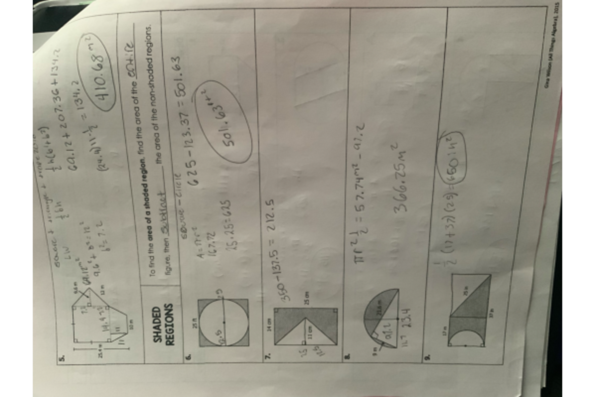 Finding area of shaded regions - Studocu