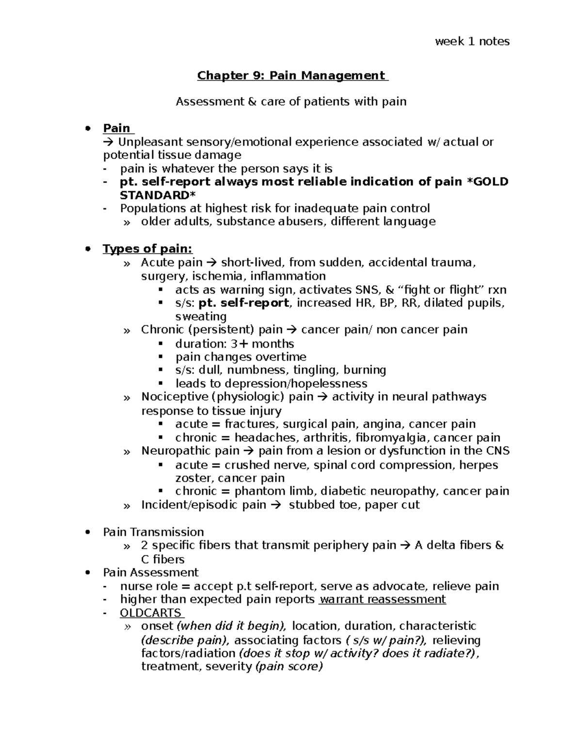 Pain management - Chapter 9: Pain Management Assessment & care of ...