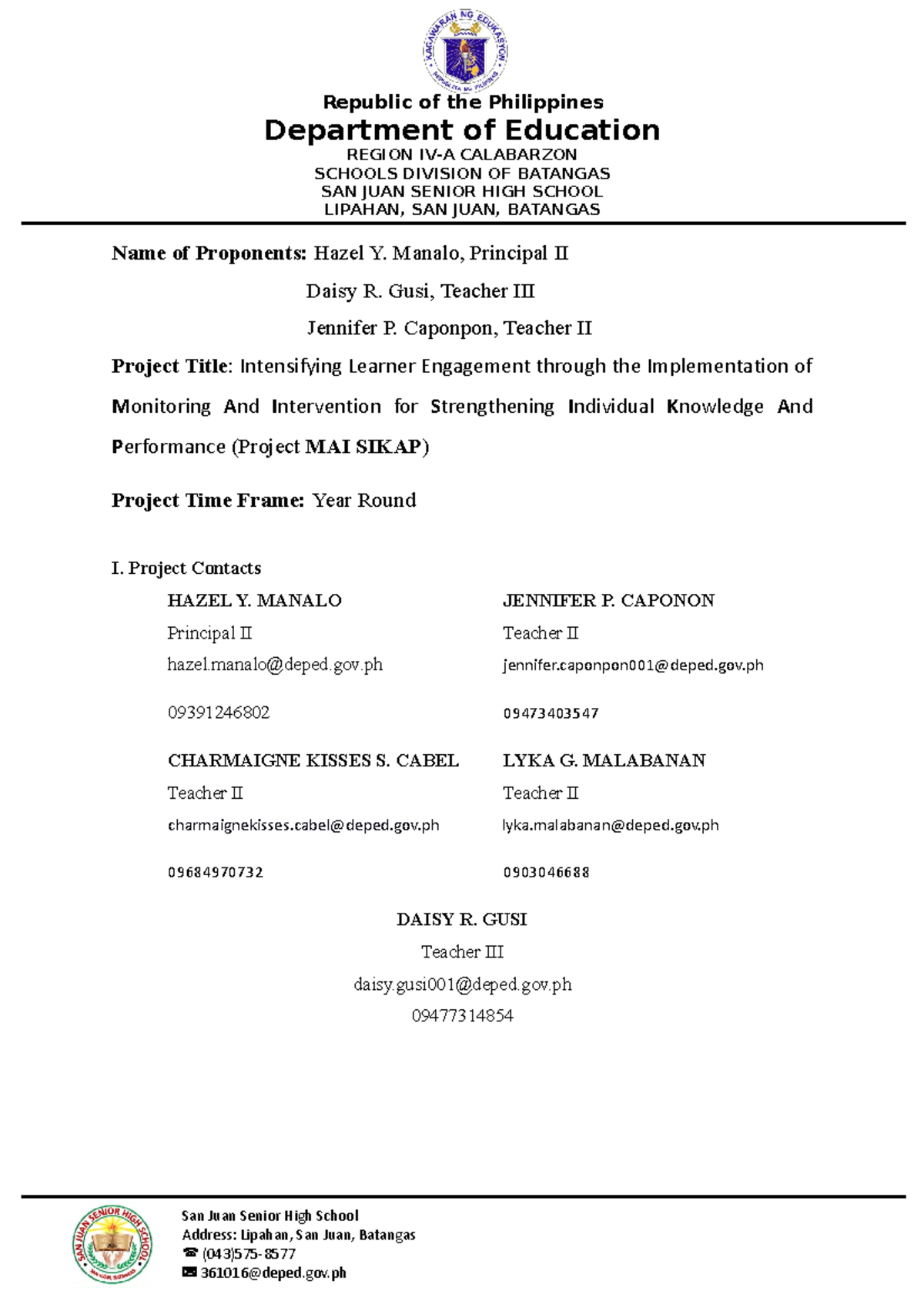 Project-Proposal- Maisikap - Department of Education REGION IV-A ...