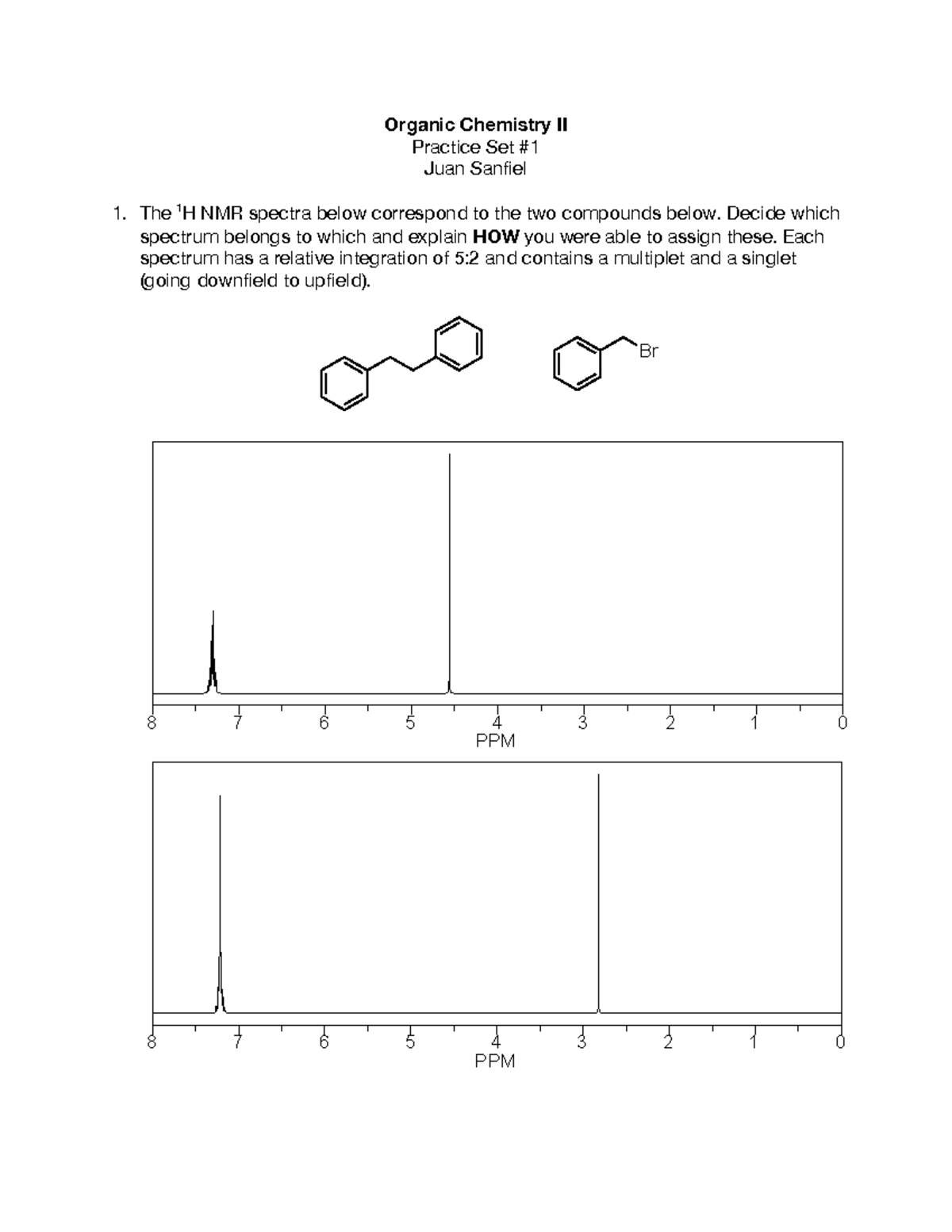 OChem 2 Practice 1 - Organic Chemistry II Practice Set # Juan Sanfiel ...