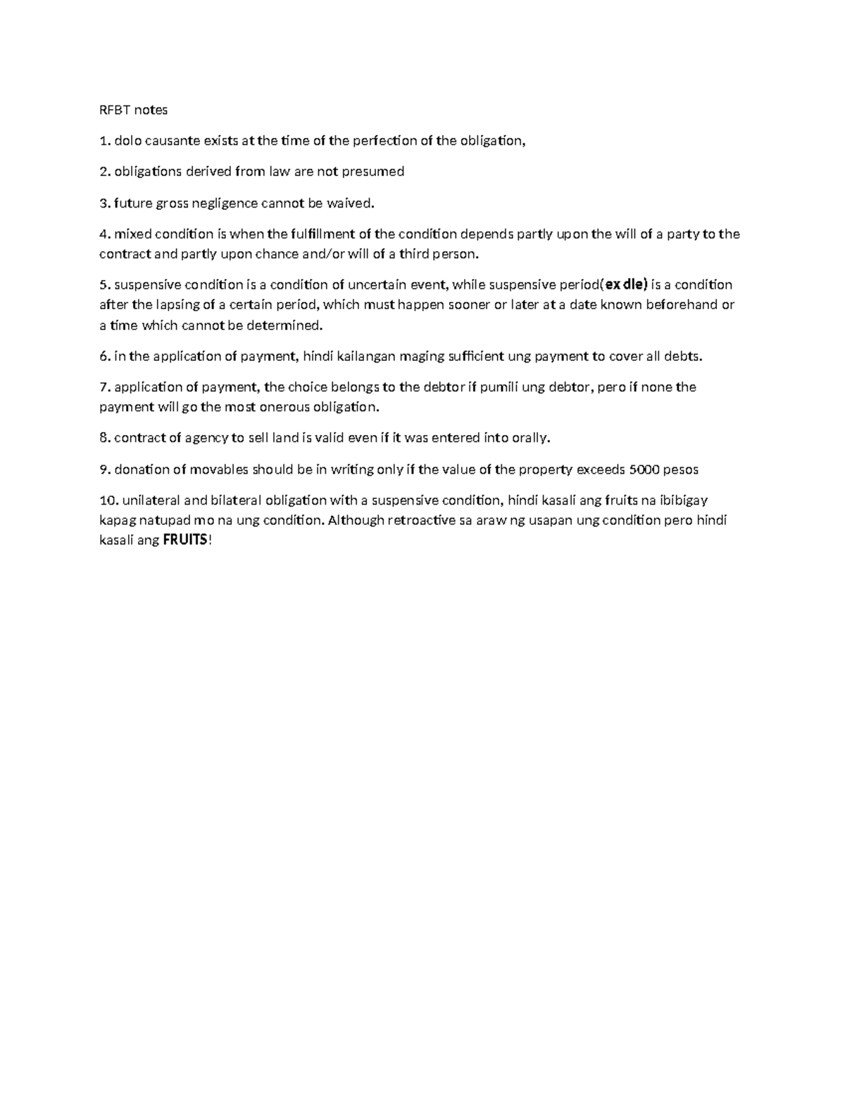 RFBT notes - rfbt - RFBT notes dolo causante exists at the time of the ...