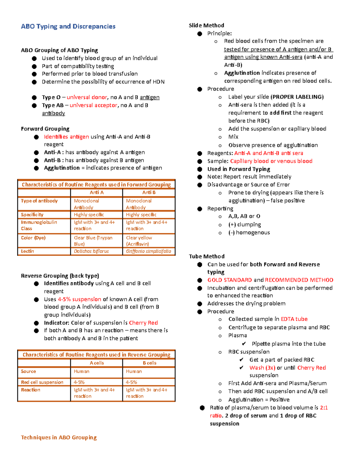 ABO Typing - Procedure o Label your slide (PROPER LABELING) o Anti-sera ...