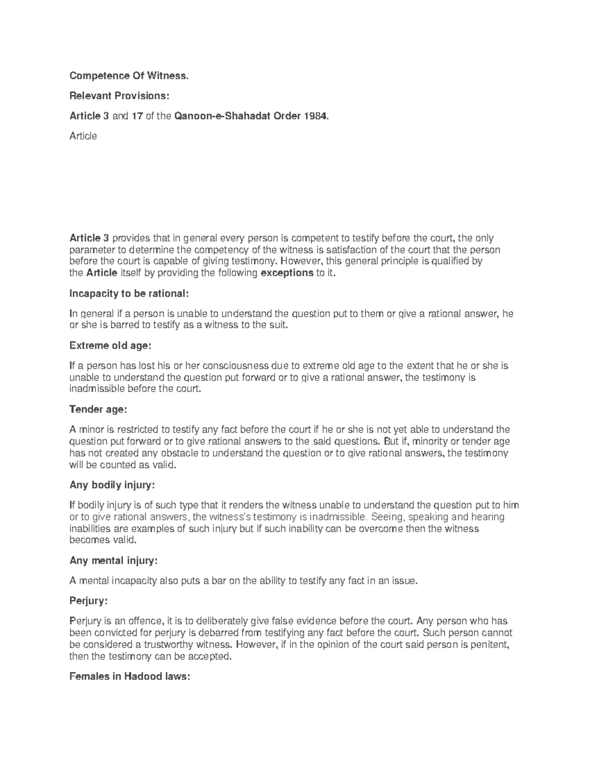 Competency of a witness - Competence Of Witness. Relevant Provisions ...