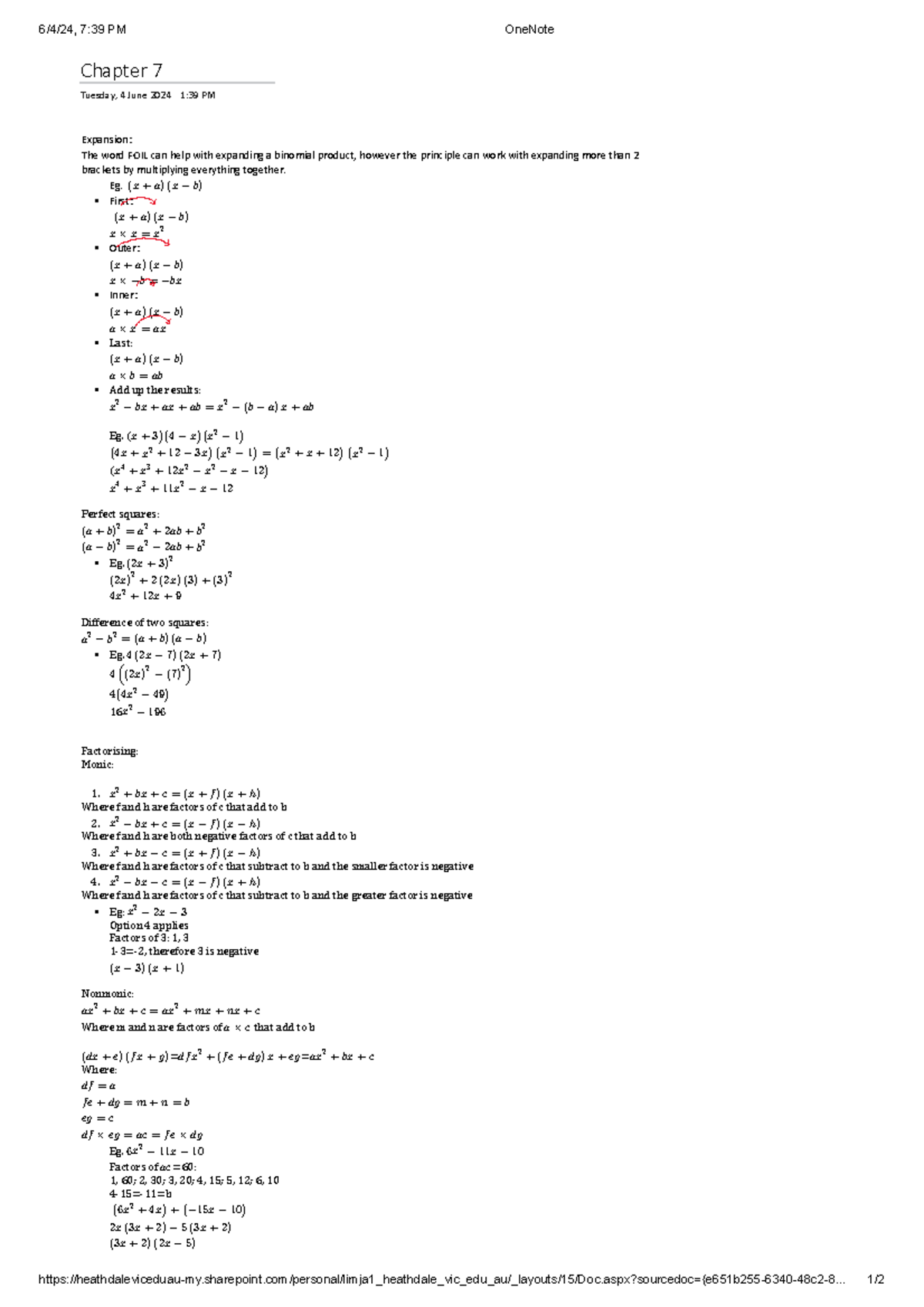 Ch7 - ch7 - Chapter 7 Tuesday, 4 June 2024 1:39 PM Expansion: The word FOIL can help with ...