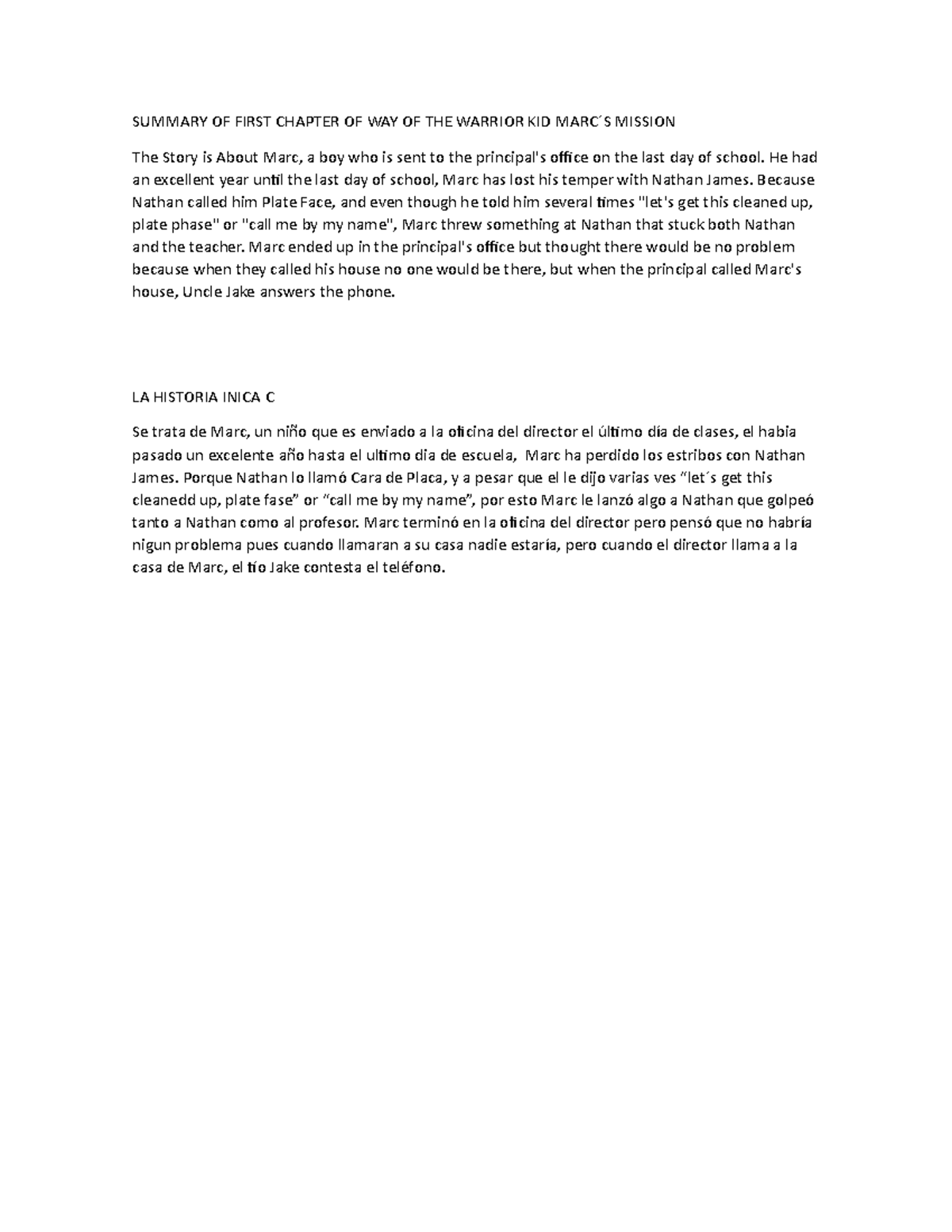 Summary OF First Chapter OF WAY OF THE Warrior KID MARC - SUMMARY OF ...