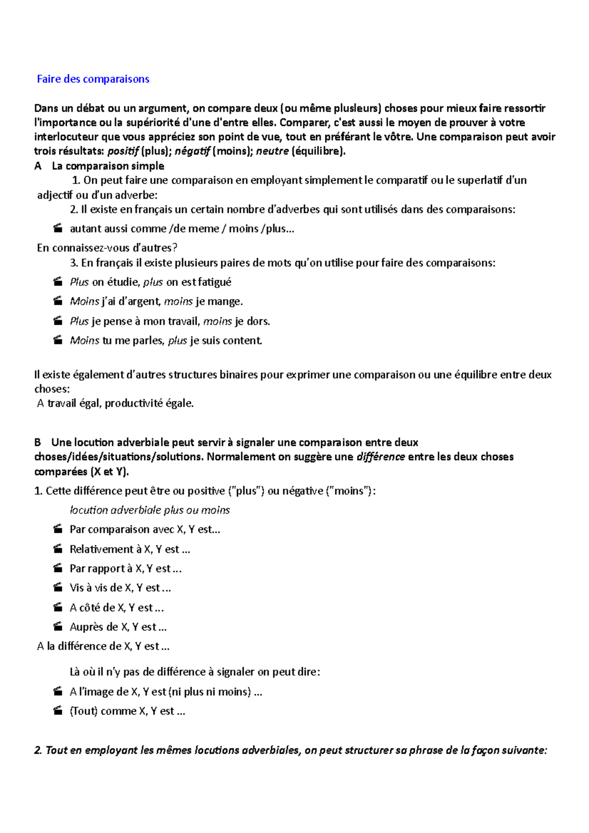 Faire des comparaisons - Faire des comparaisons Dans un débat ou un ...