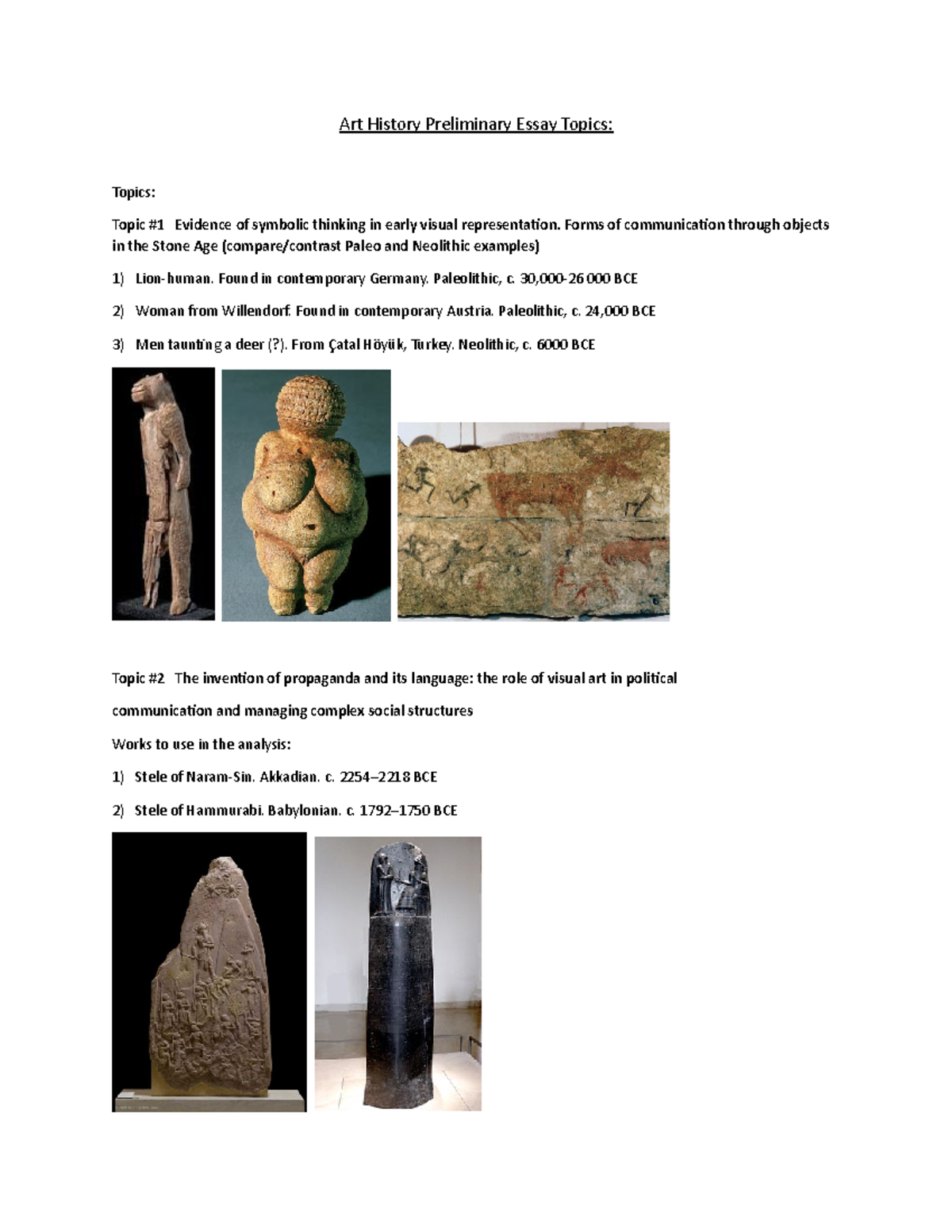 Art History 101- Midterm Essay Topics - Art History Preliminary Essay ...