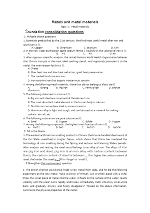 Unit 8 Metals and Metallic Materials - Reference for lesson preparation ...