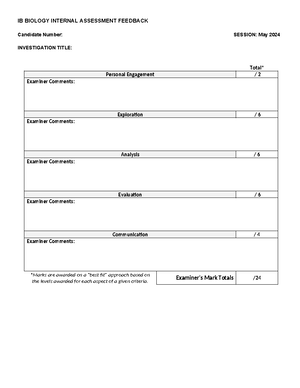 Internal Assessment Rubric IB - IB Biology Internal Assessment Rubric ...