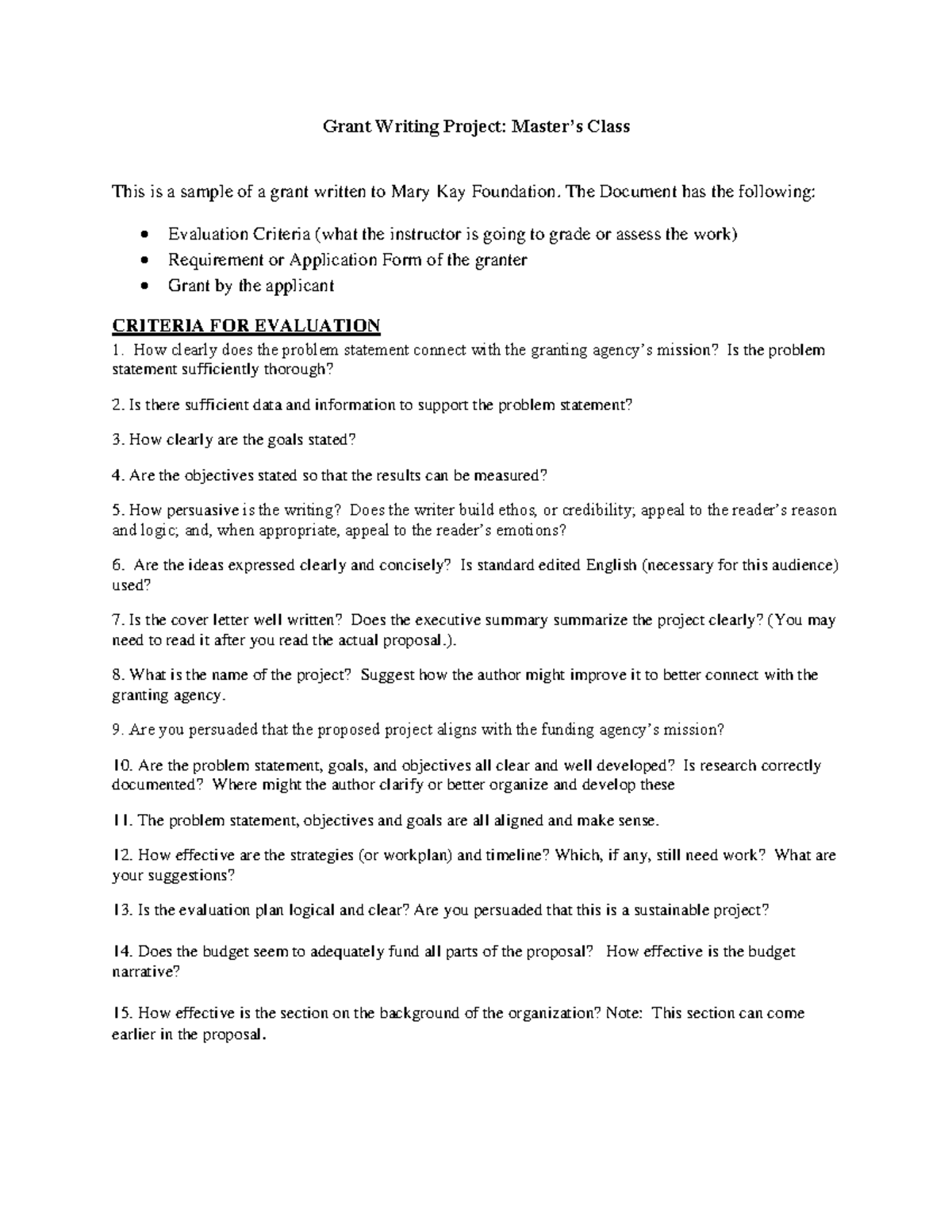 How to Write A Grant - Grant Writing Project: Master’s Class This is a ...