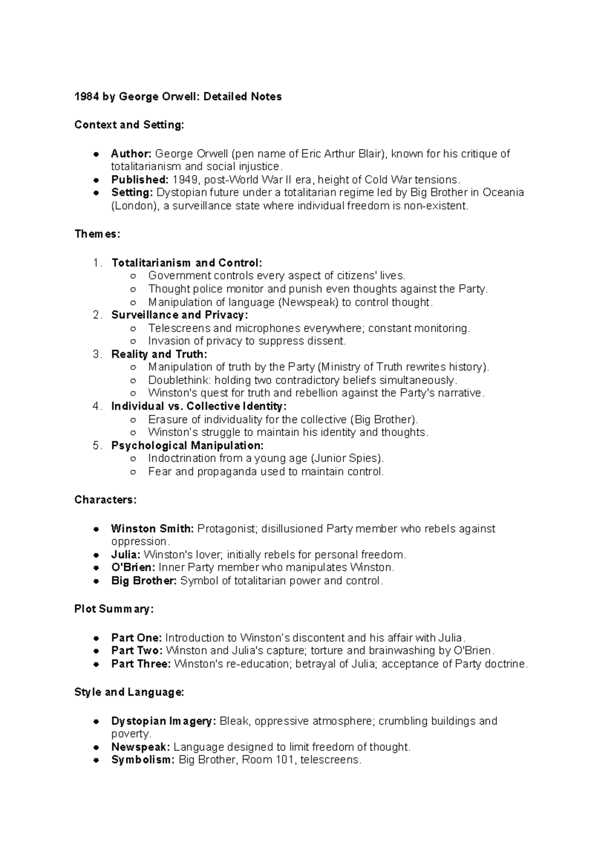 1984 by George Orwell Detailed Notes - 1984 by George Orwell: Detailed ...