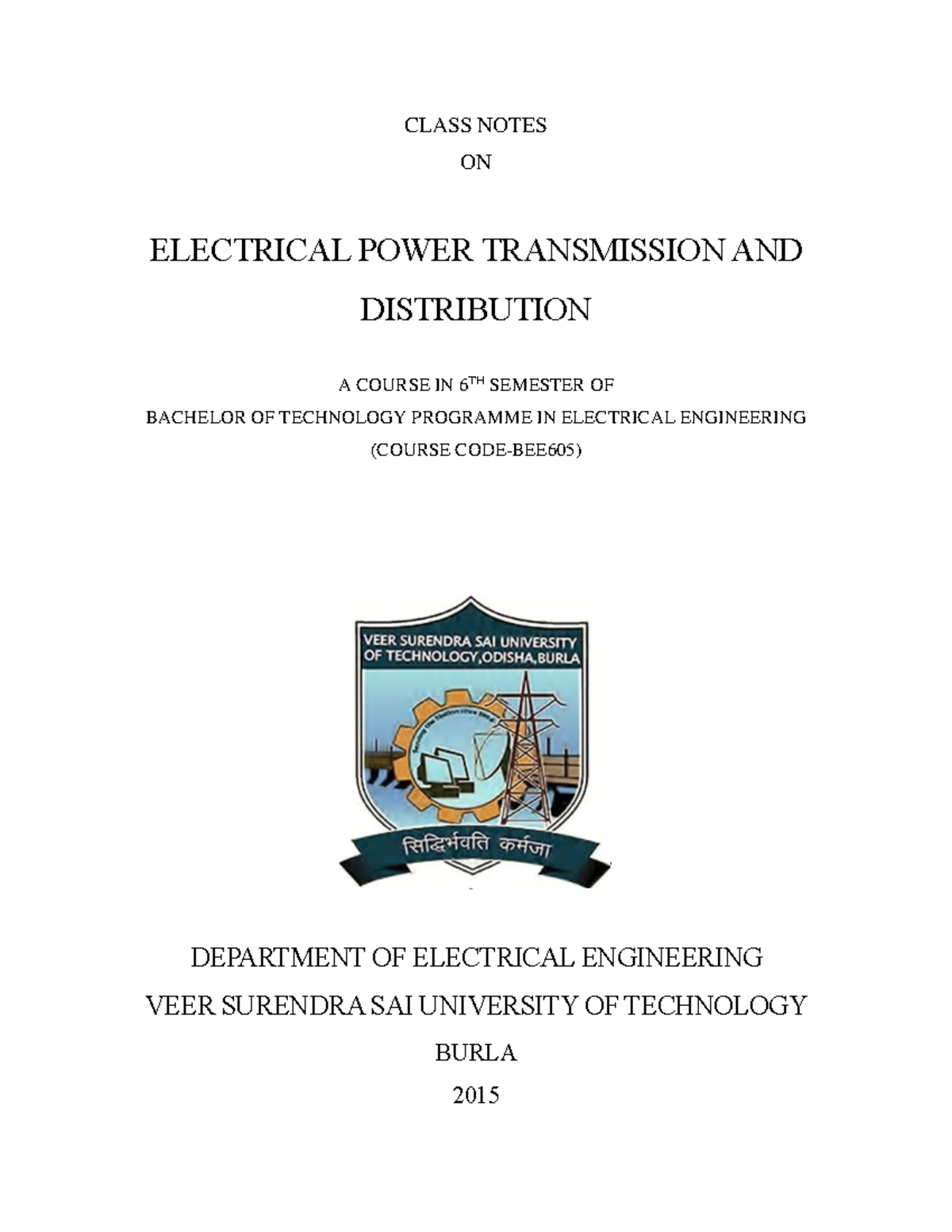 Lecture 1431325652 - Engineering - CLASS NOTES ON ELECTRICAL POWER ...
