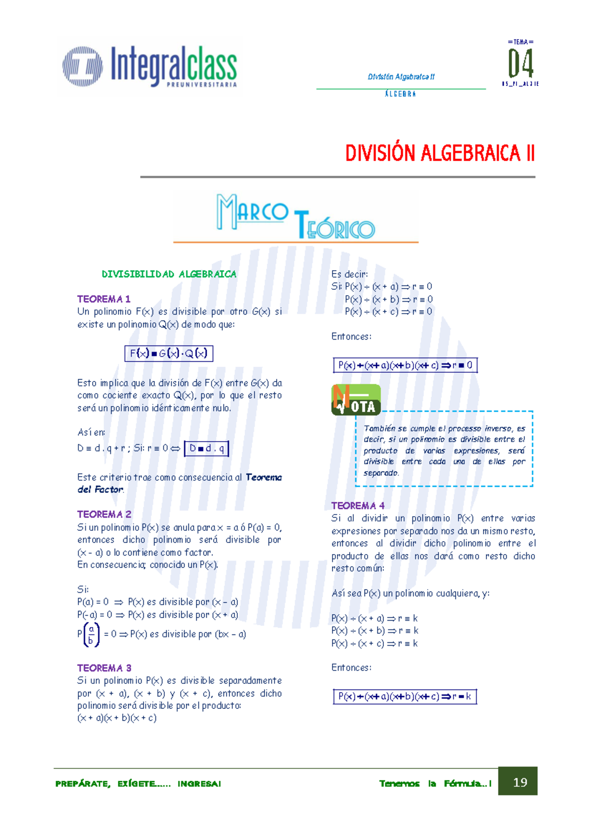 Lección 04 División Algebraica II - División Algebraica II 0 5_P I _ A ...