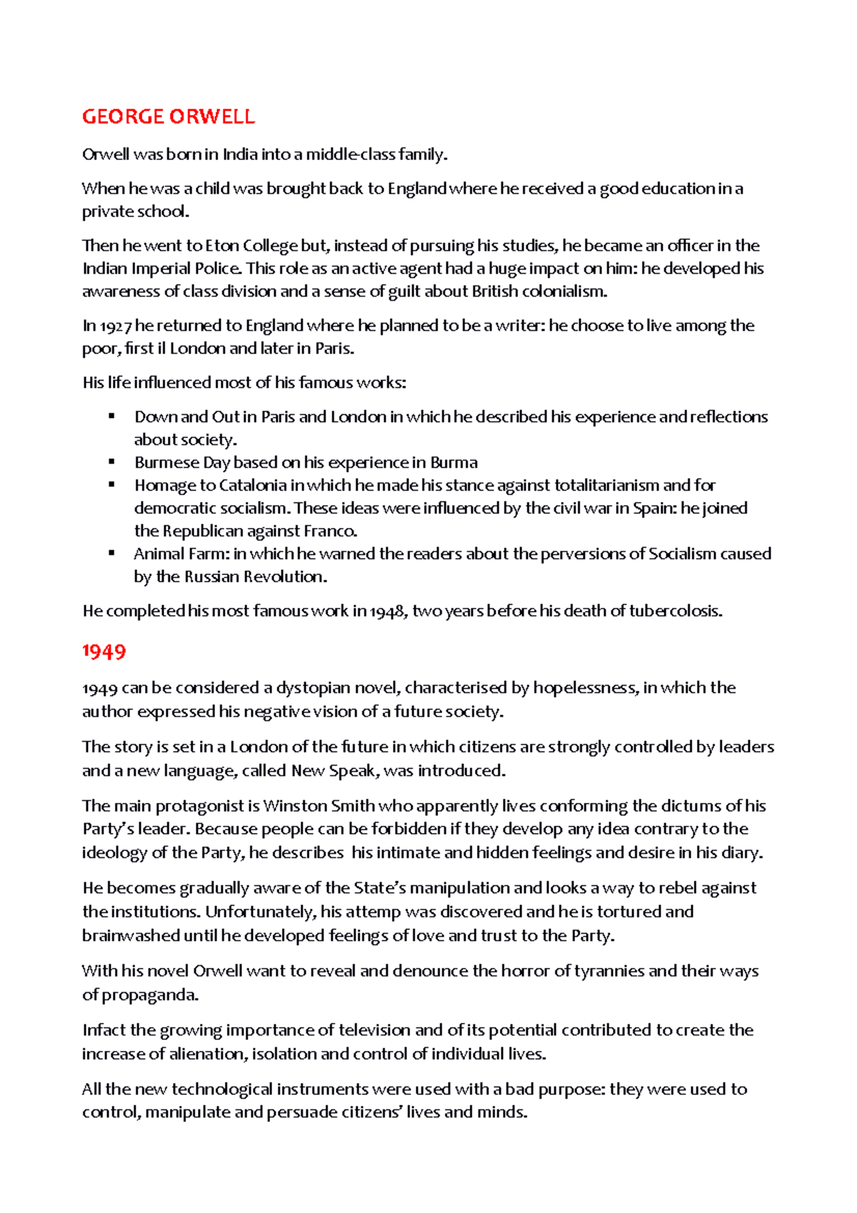 George Orwell - GEORGE ORWELL Orwell was born in India into a middle ...