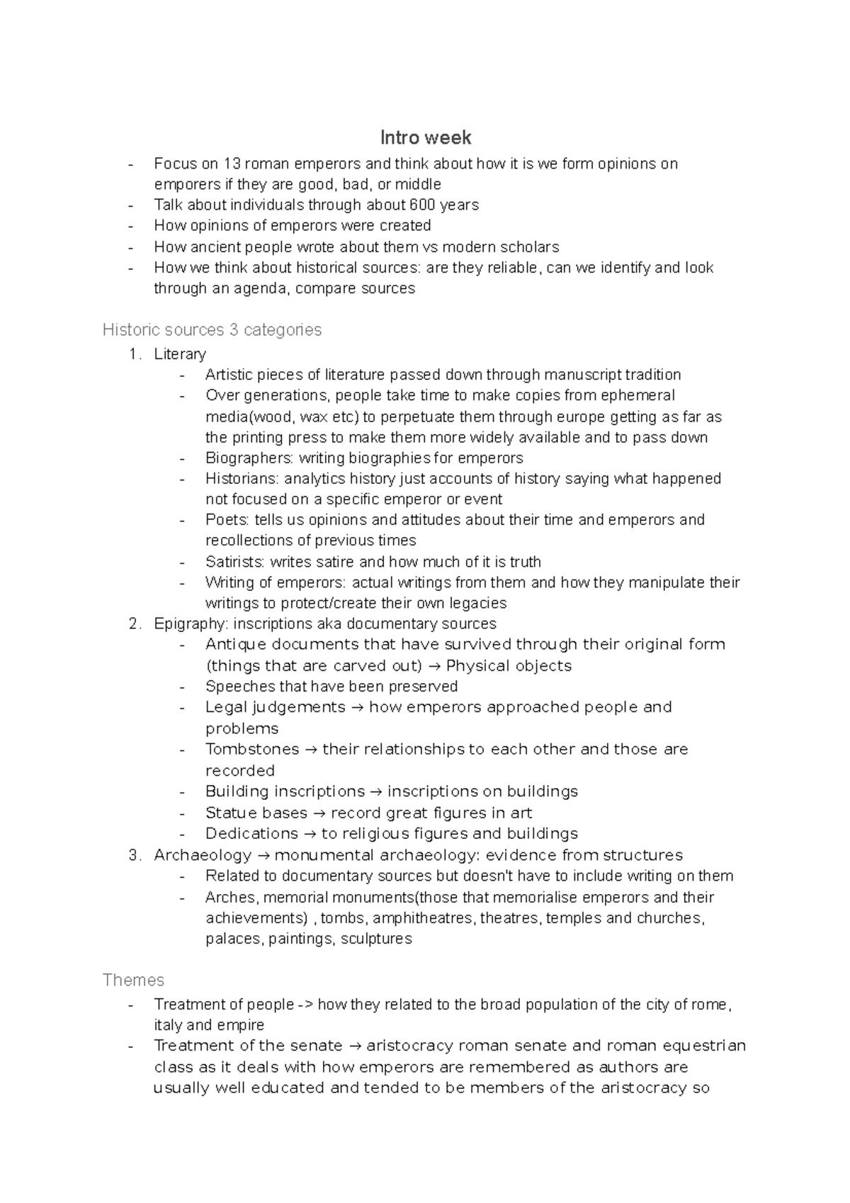 Classics 2480 - lecture notes - Intro week Focus on 13 roman emperors ...