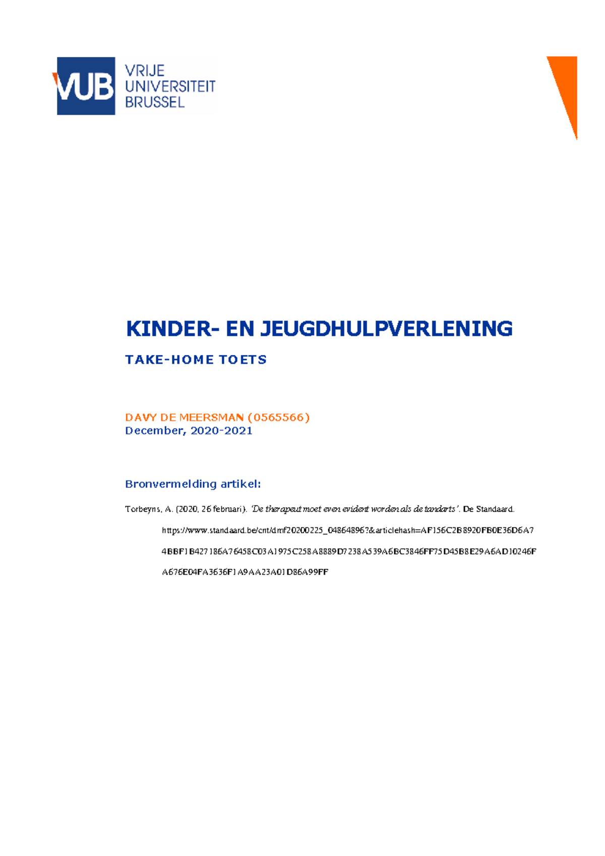 Taak Take Home toets K&J Final - KINDER- EN JEUGDHULPVERLENING TAKE ...