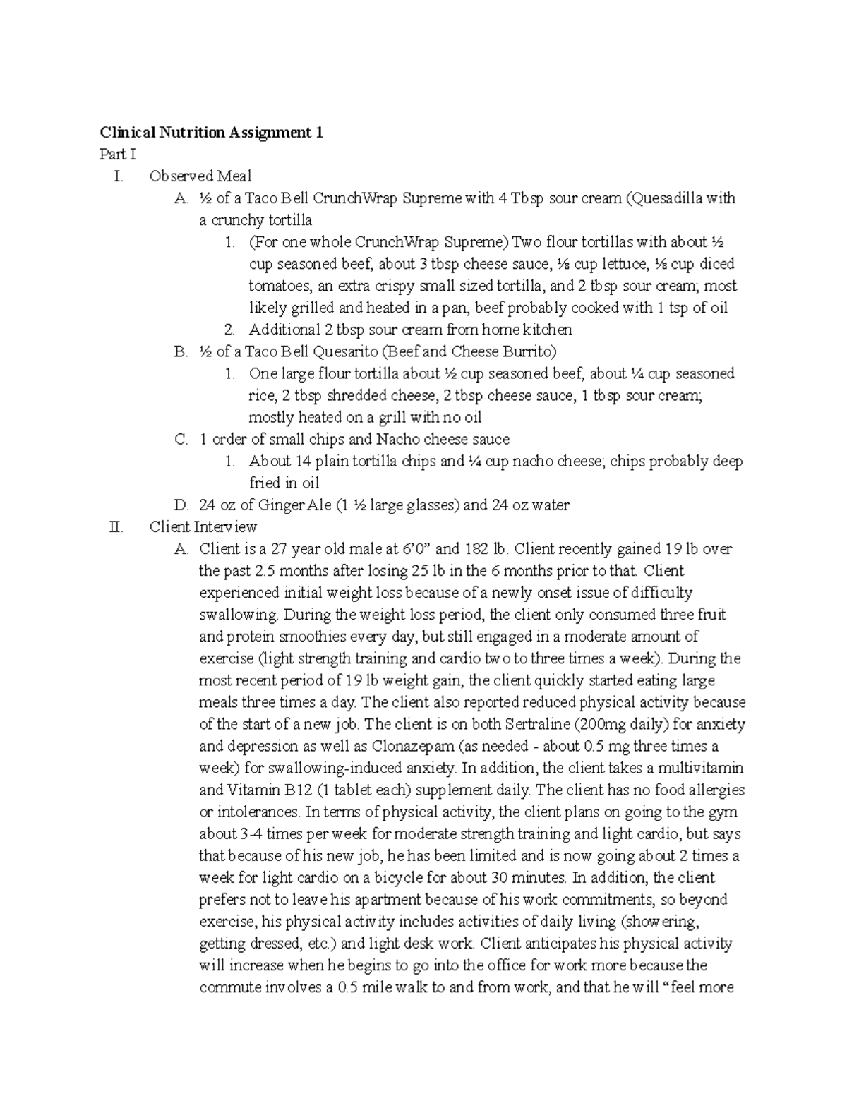 Meal Observation and recall and analysis - Clinical Nutrition ...