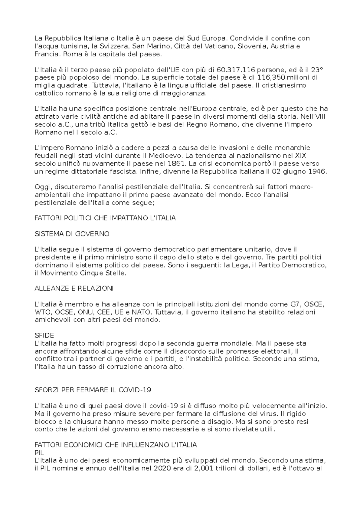 Italy Pestle Analisys ITA - La Repubblica Italiana o Italia è un paese ...