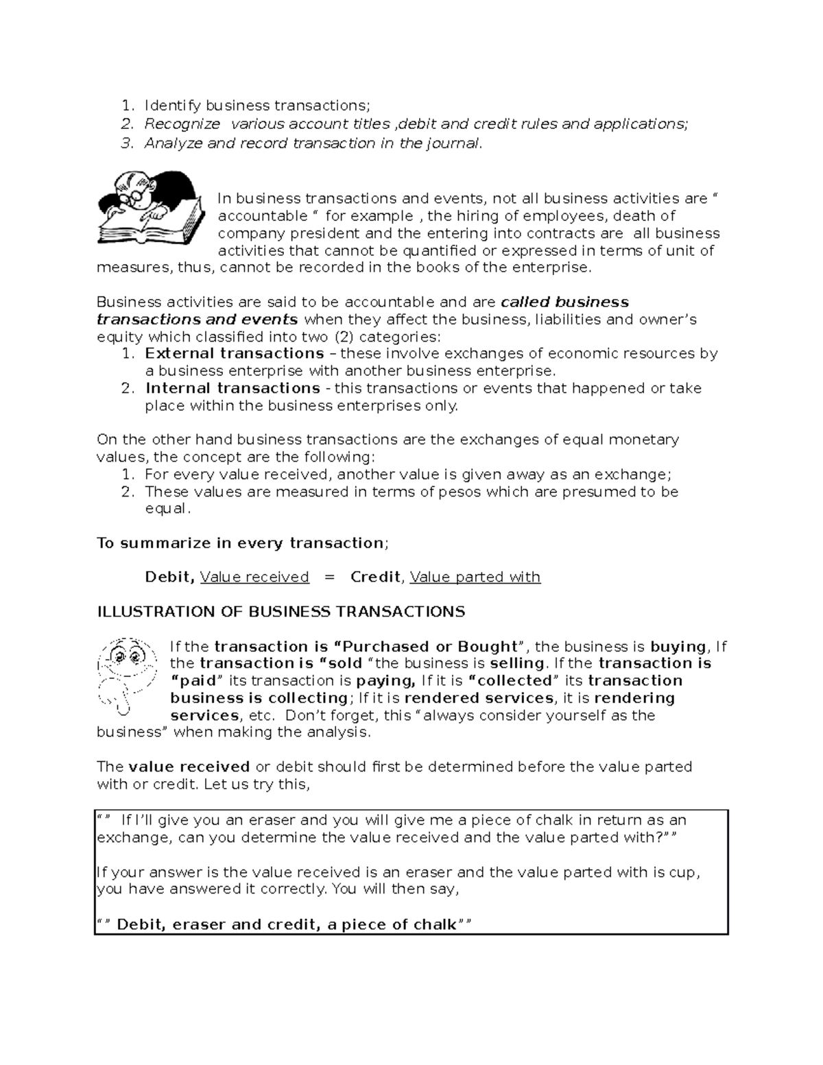 Bookkeeping-Module-2 - 1. Identify business transactions; 2. Recognize ...