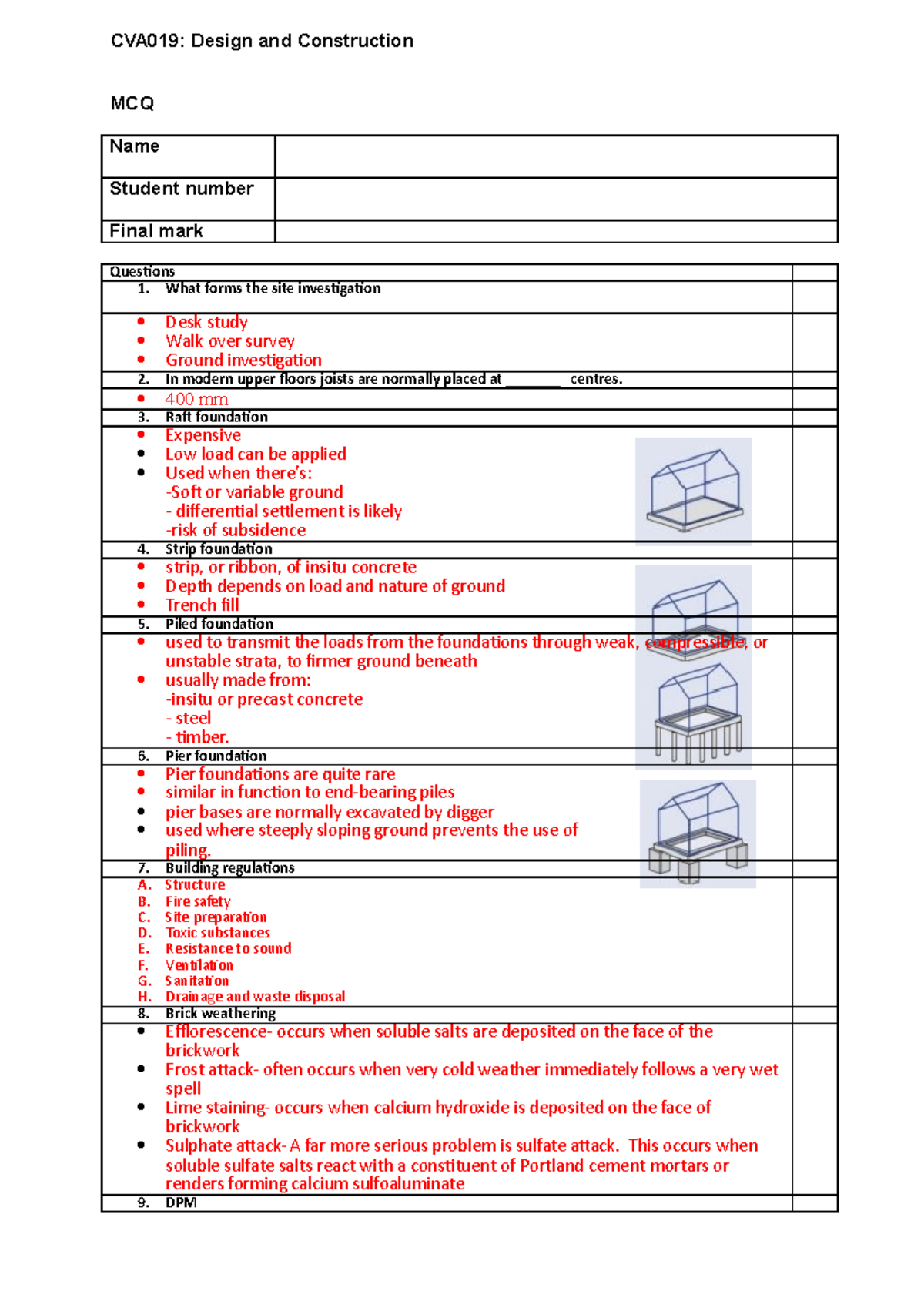 MCQ revision (Autosaved) - CVA019: Design and Construction MCQ Name ...