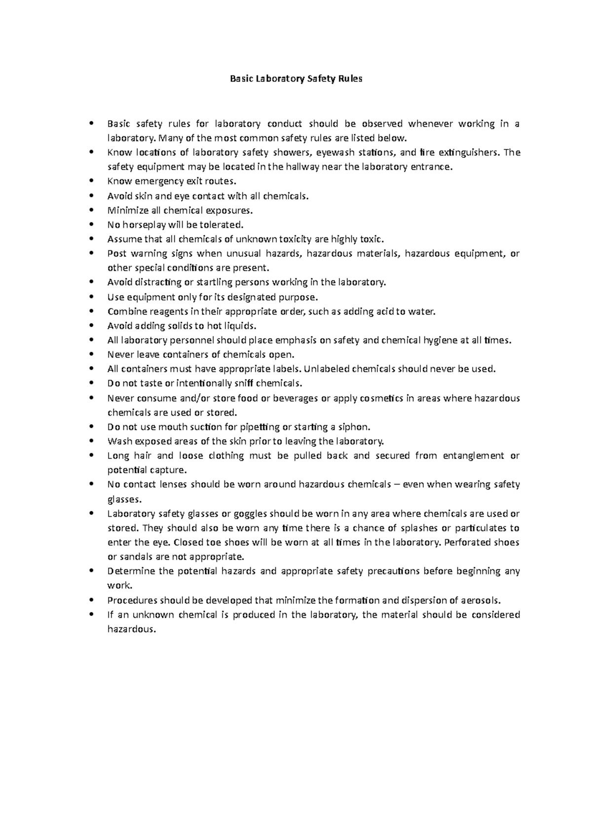 Safety Rules - Basic Laboratory Safety Rules Basic safety rules for ...