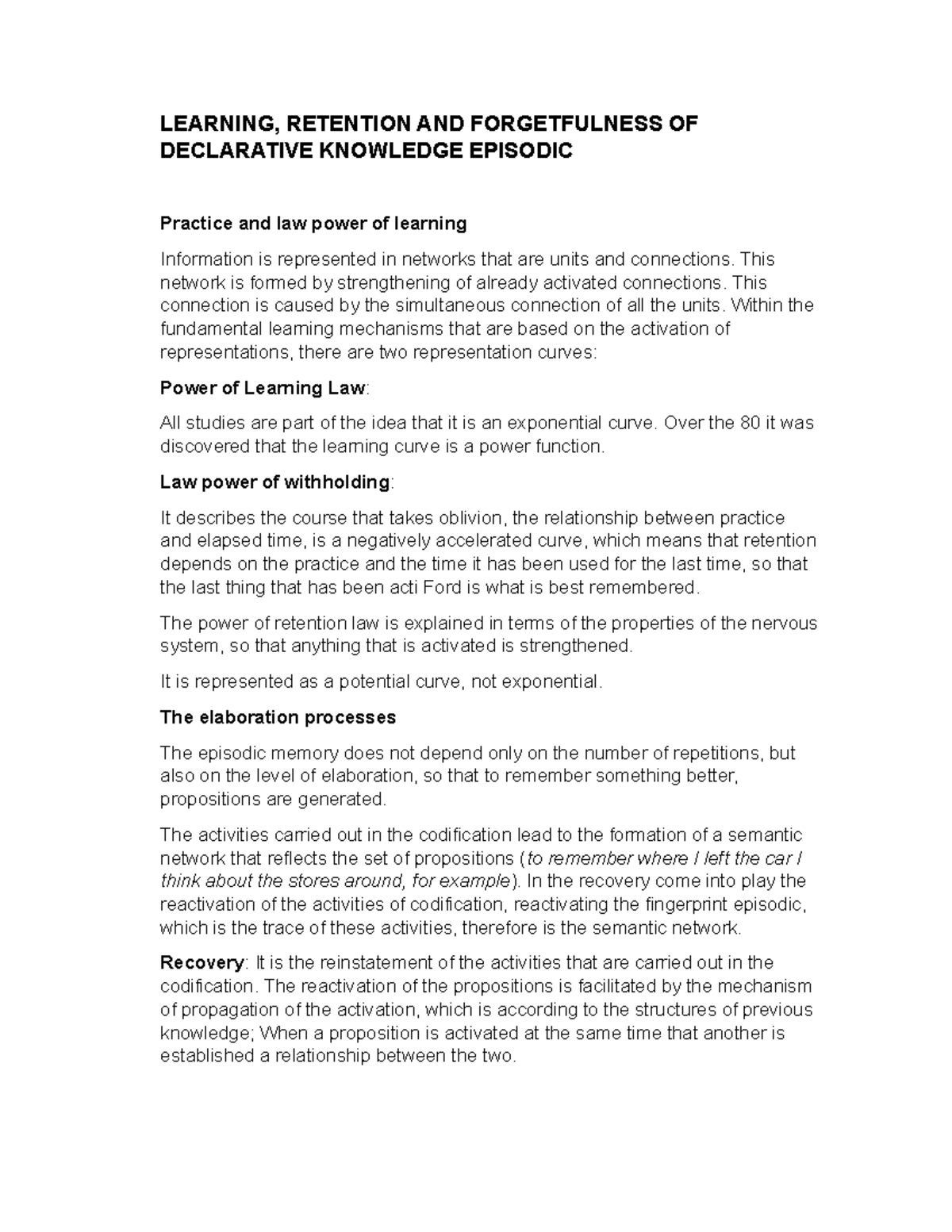 Learning, retention and forgetfulness of declarative knowledge episodic ...