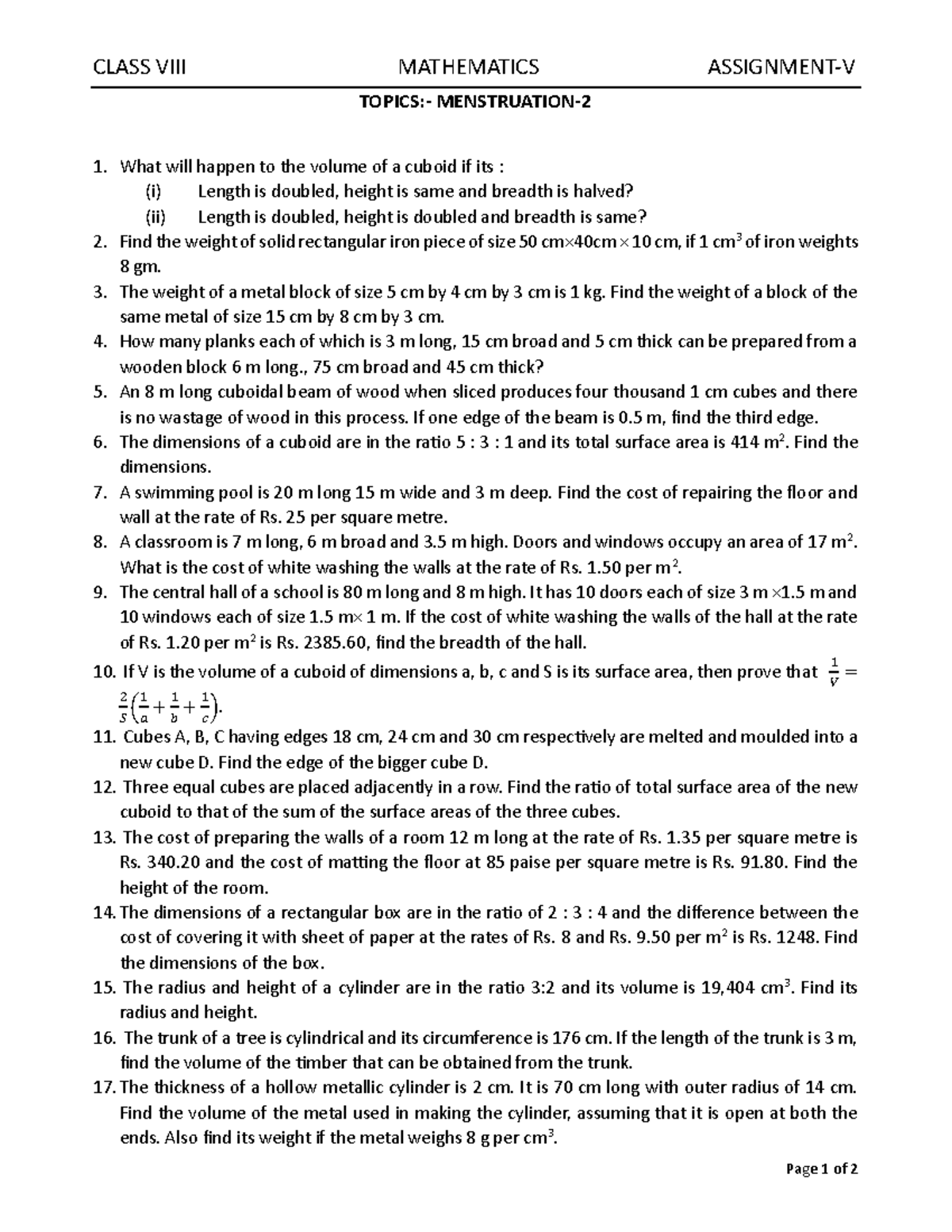 8MATH - Contains many useful problems - CLASS VIII MATHEMATICS ...