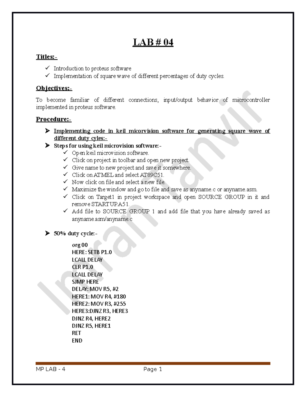 Mp-Lab-4 - Mp-Lab-4 - LAB # 04 Titles:- Introduction to proteus software Implementation of - Studocu