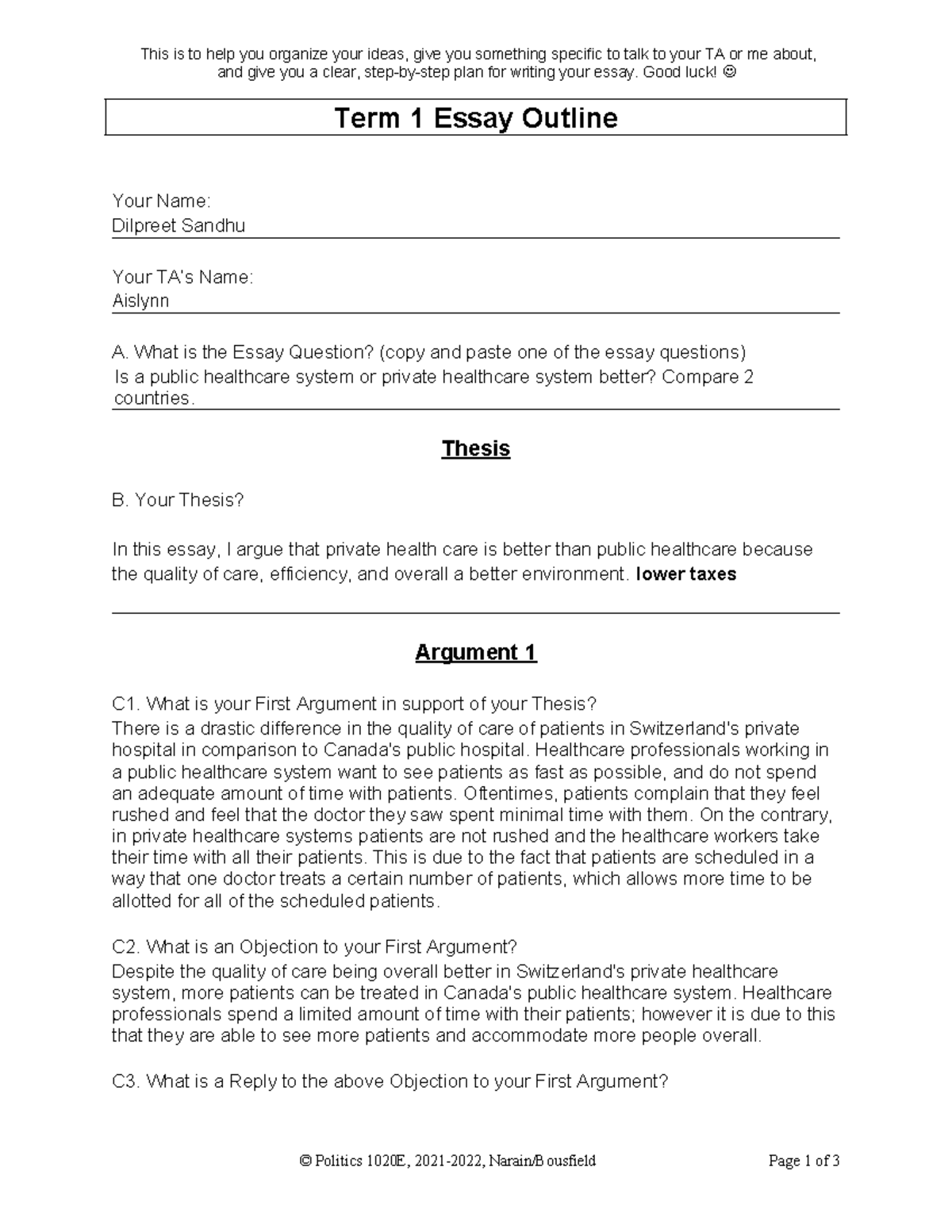 1020 21 22 Essay Outline Worksheet - This is to help you organize your ...
