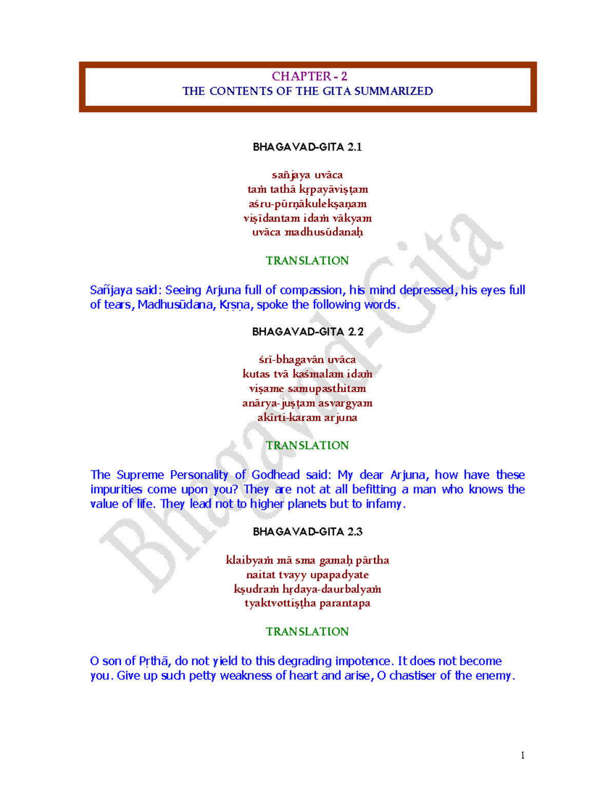 02 Chapter THE Contents OF THE GITA Summarized - CHAPTER - 2 - Studocu