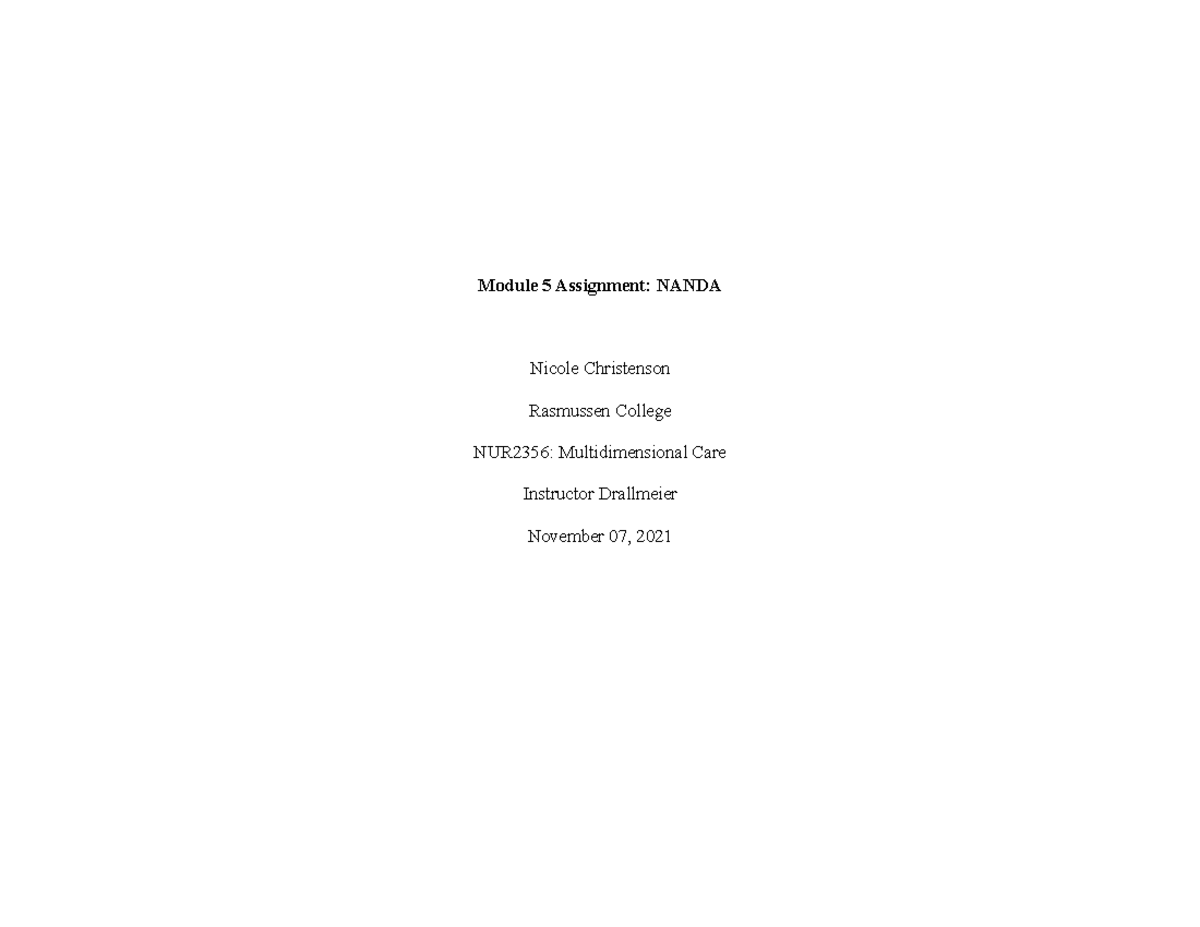 MDC1 module 5 care map - Module 5 Assignment: NANDA Nicole Christenson ...