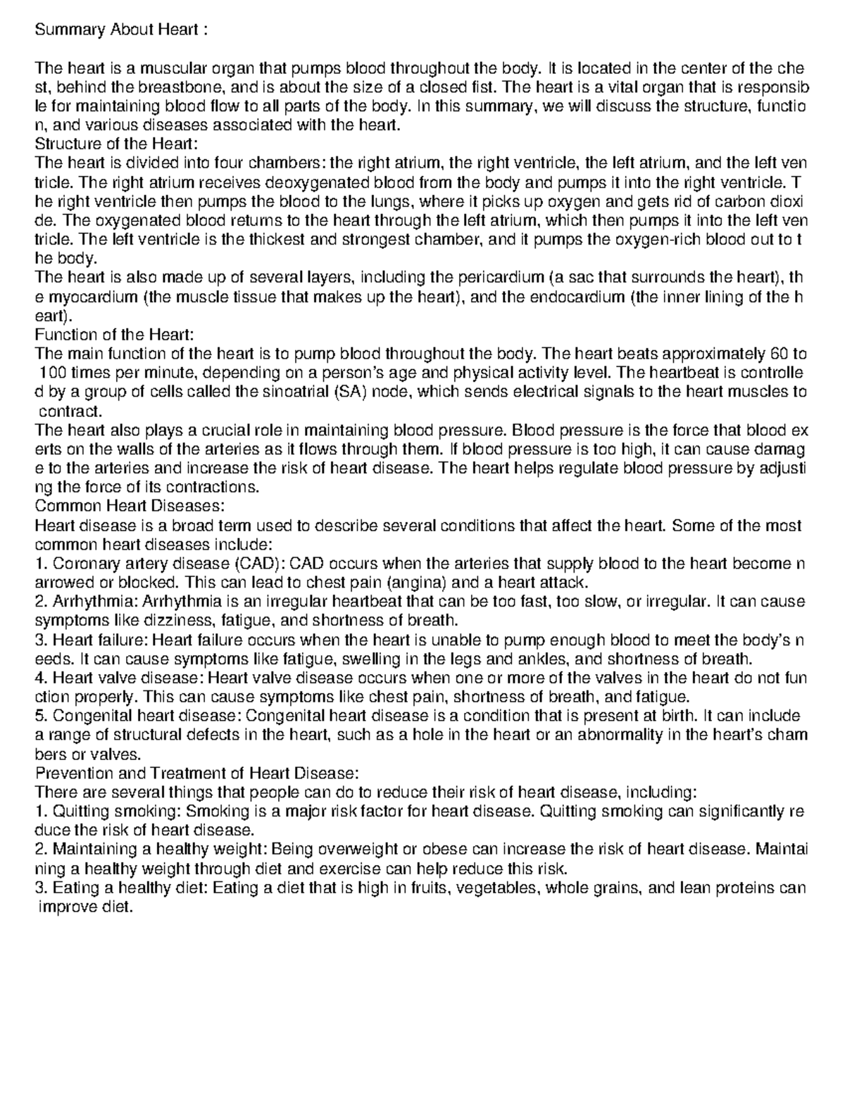 About Heart Summary - Summary About Heart : The heart is a muscular ...