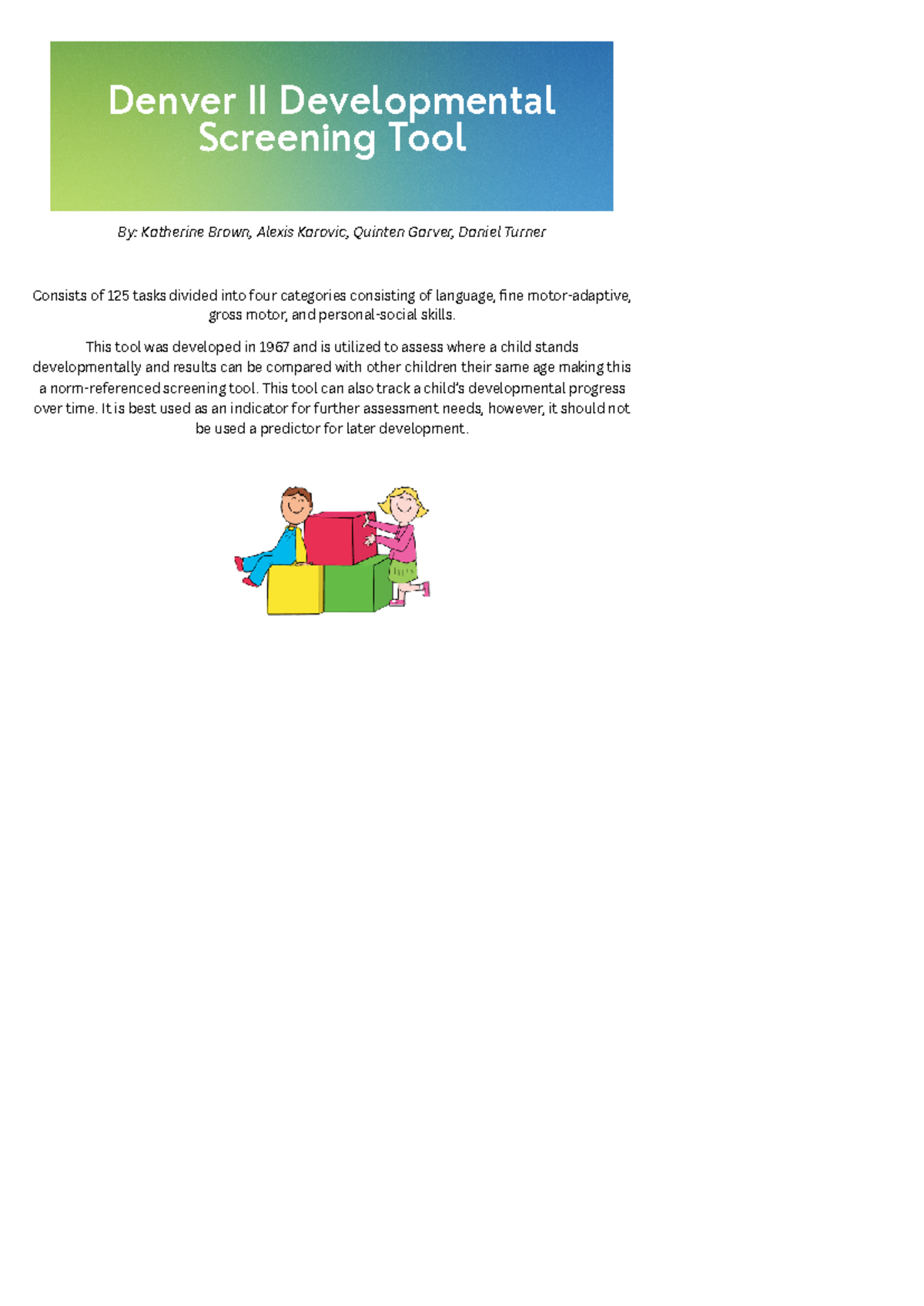 Denver II Developmental Screening Tool (4)[28779 ] - By: Katherine ...